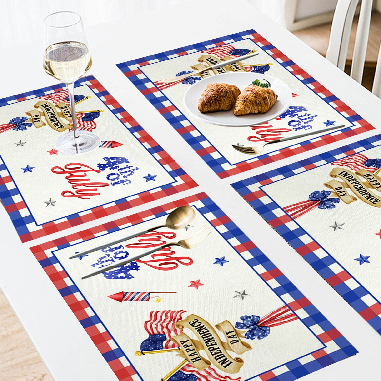 Yooshoverk 4th of July Placemats, 4PC Linen Patriotic Design, Heat ...