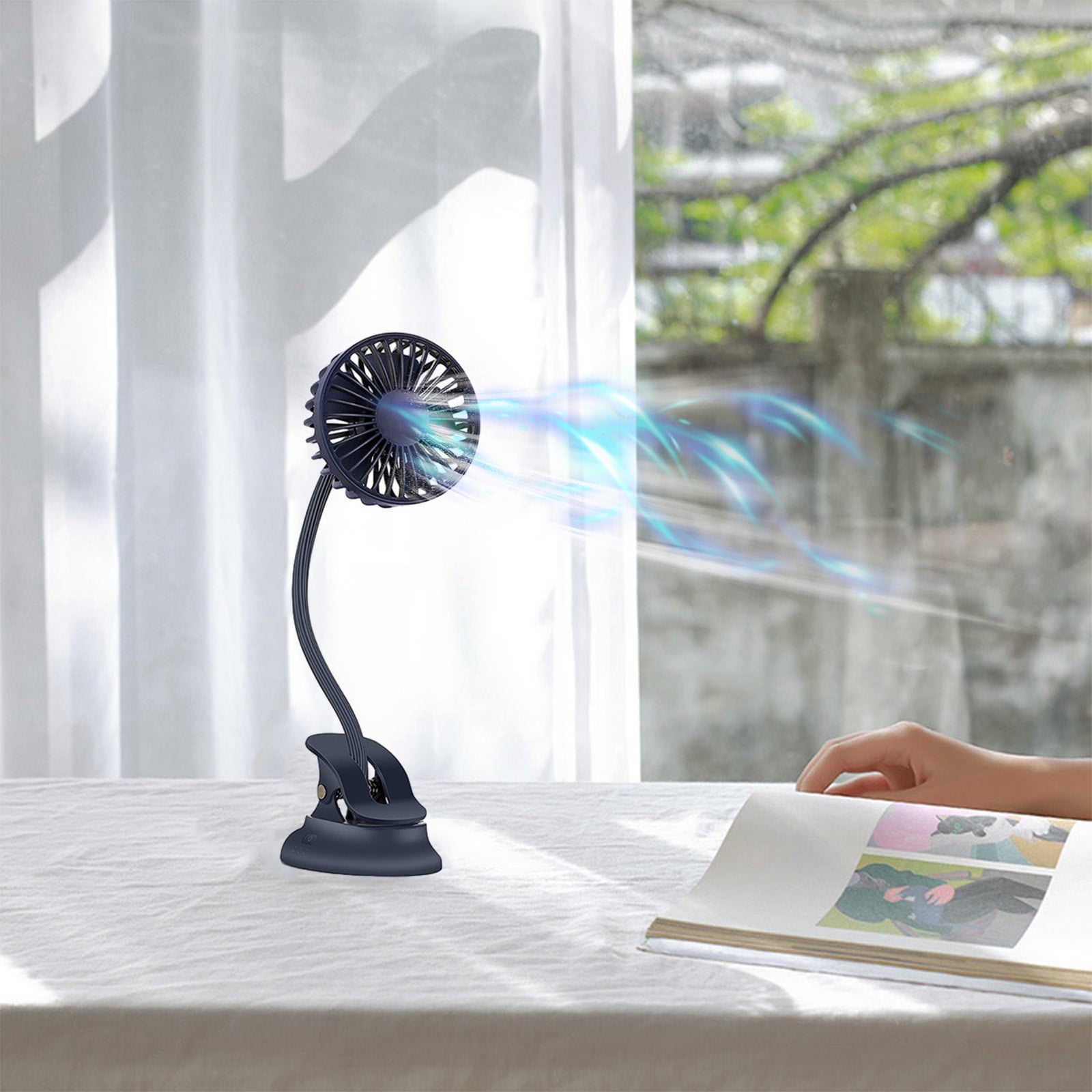 Yooshoverk Clip Fan, Portable Blue Desk Cooler, Multi-Functional USB ...