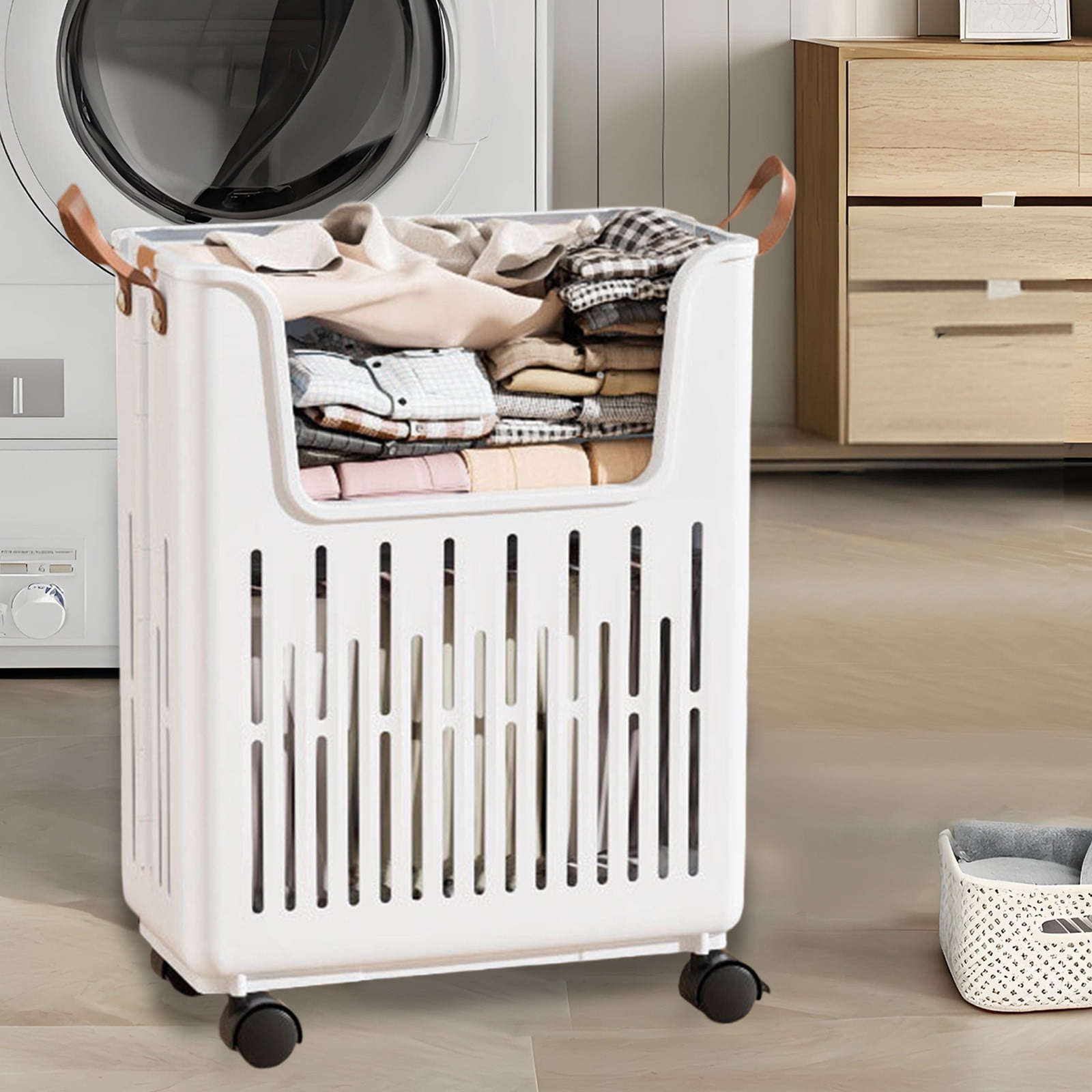 Yooshoverk Laundry Basket - Foldable with Wheels for Large-Capacity ...