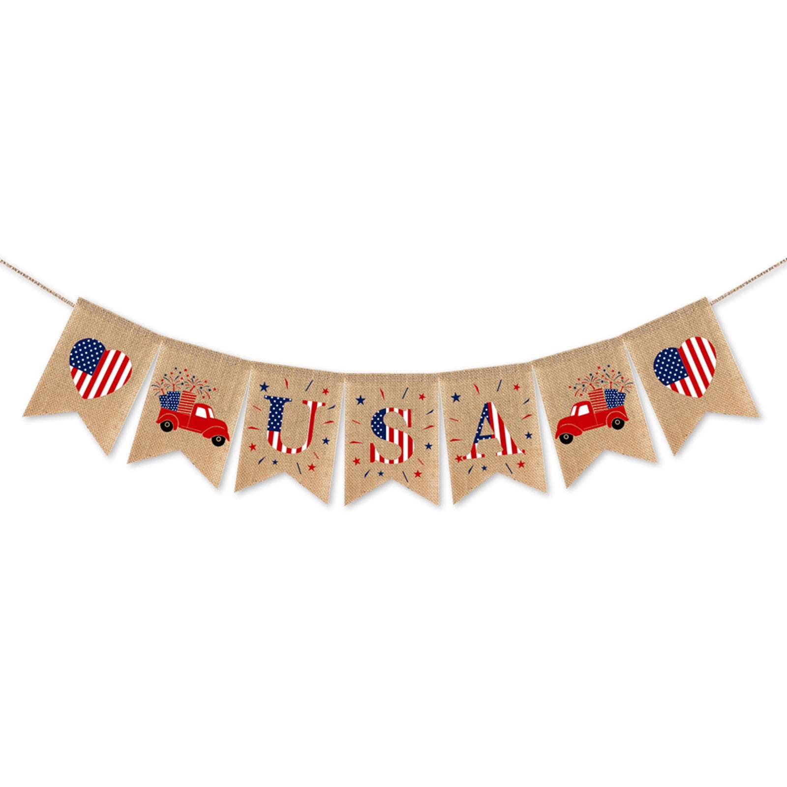 Yooshoverk Patriotic Burlap Banner & Party Decor - "USA" Flag Bunting ...