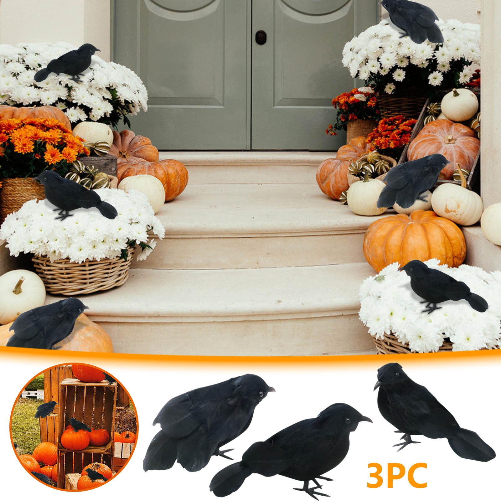 Yooshoverk Simulation Crow Decoration 3 PCS 5.1 X 3.3 X 2.7 in Plastic ...