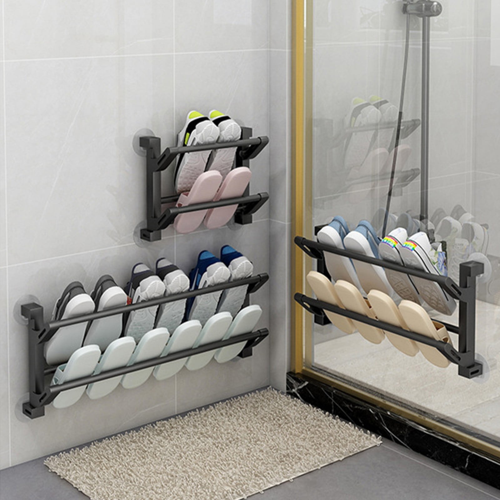 Yooshoverk Slipper Rack Wall Mount No Drill Multi Function Organizer ...