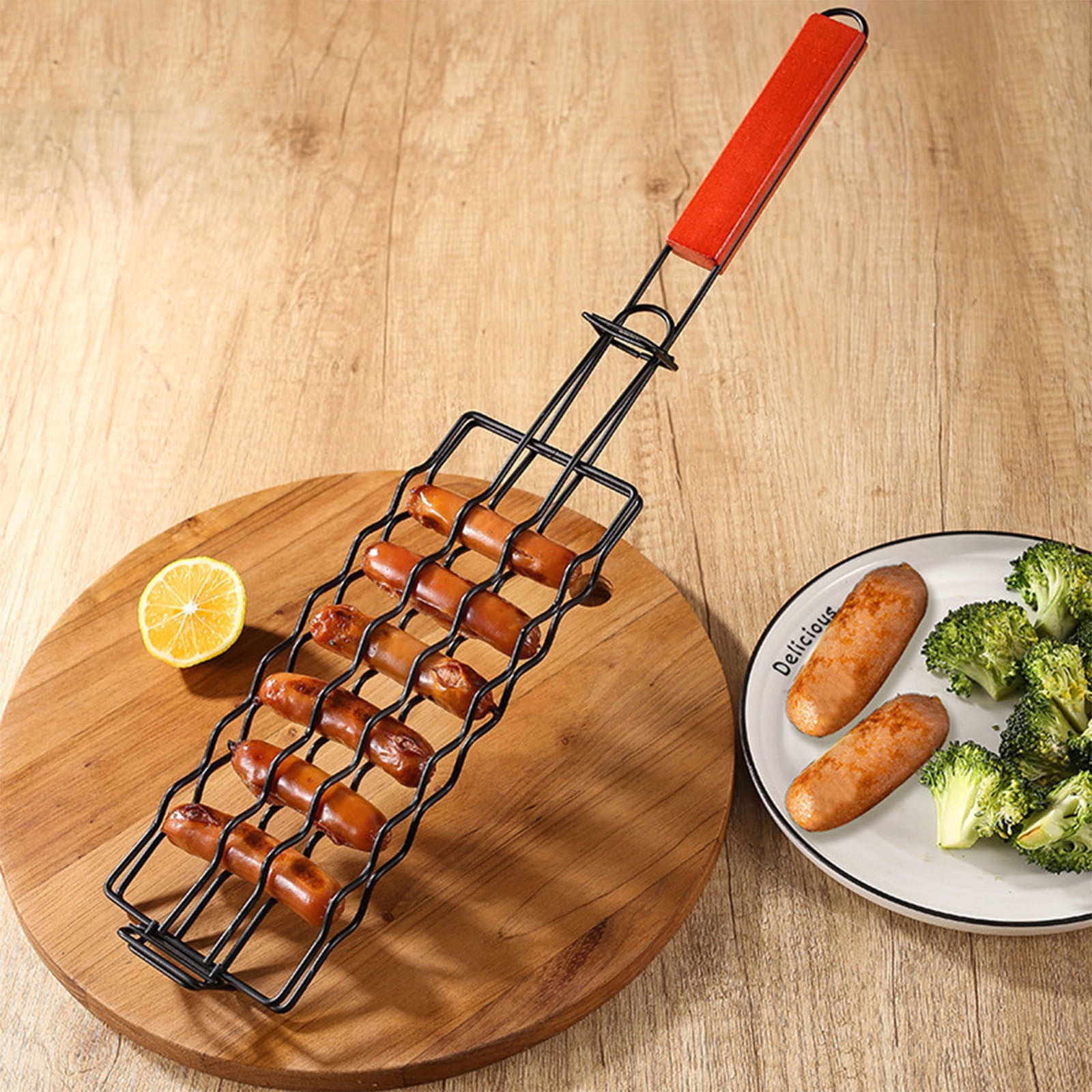 Yooshoverk Stainless Steel BBQ Grill Basket Hot Dog & Sausage Holder w ...