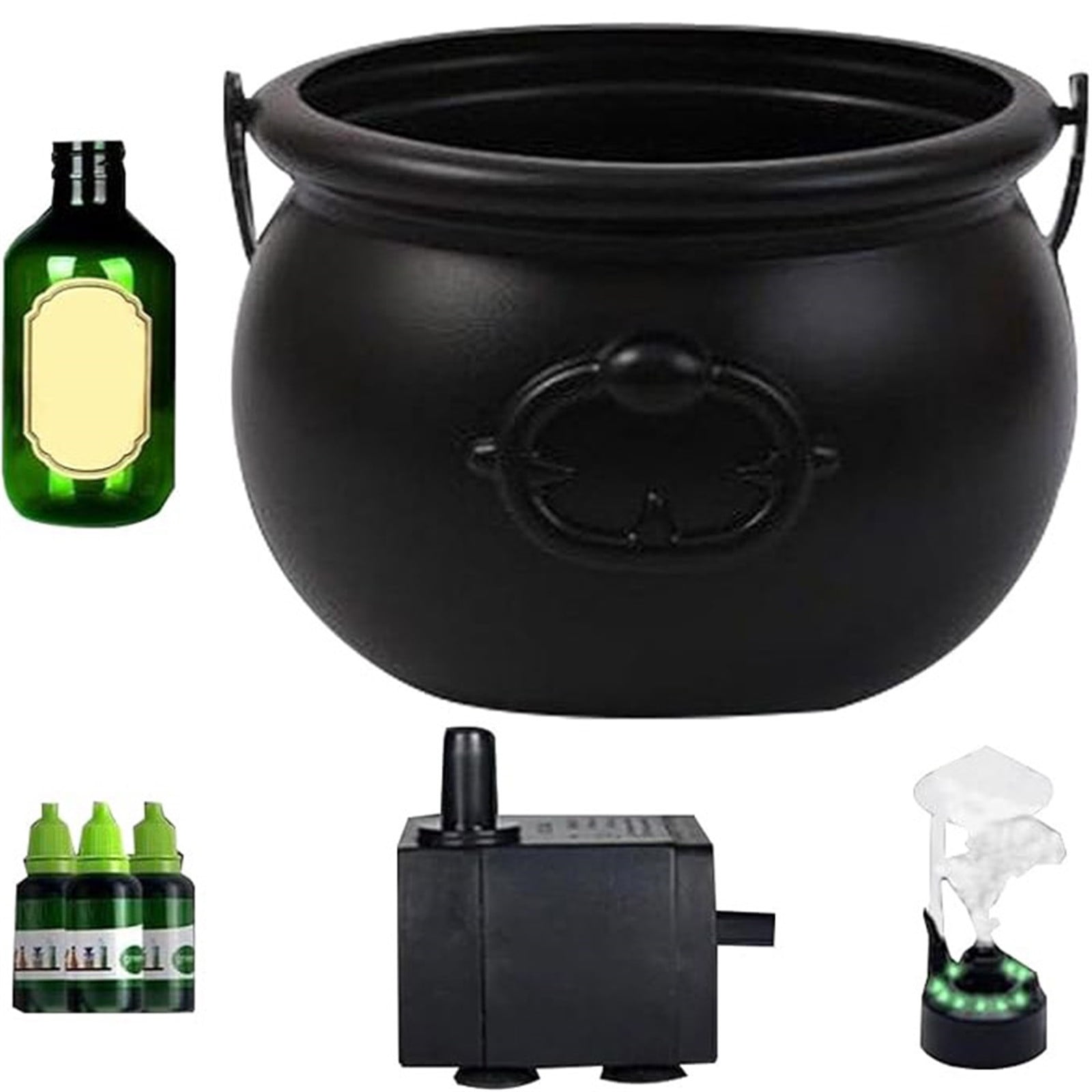 Yooshoverk Witch Cauldron Set - 10" Black Pot with 3 Glowing Potion ...