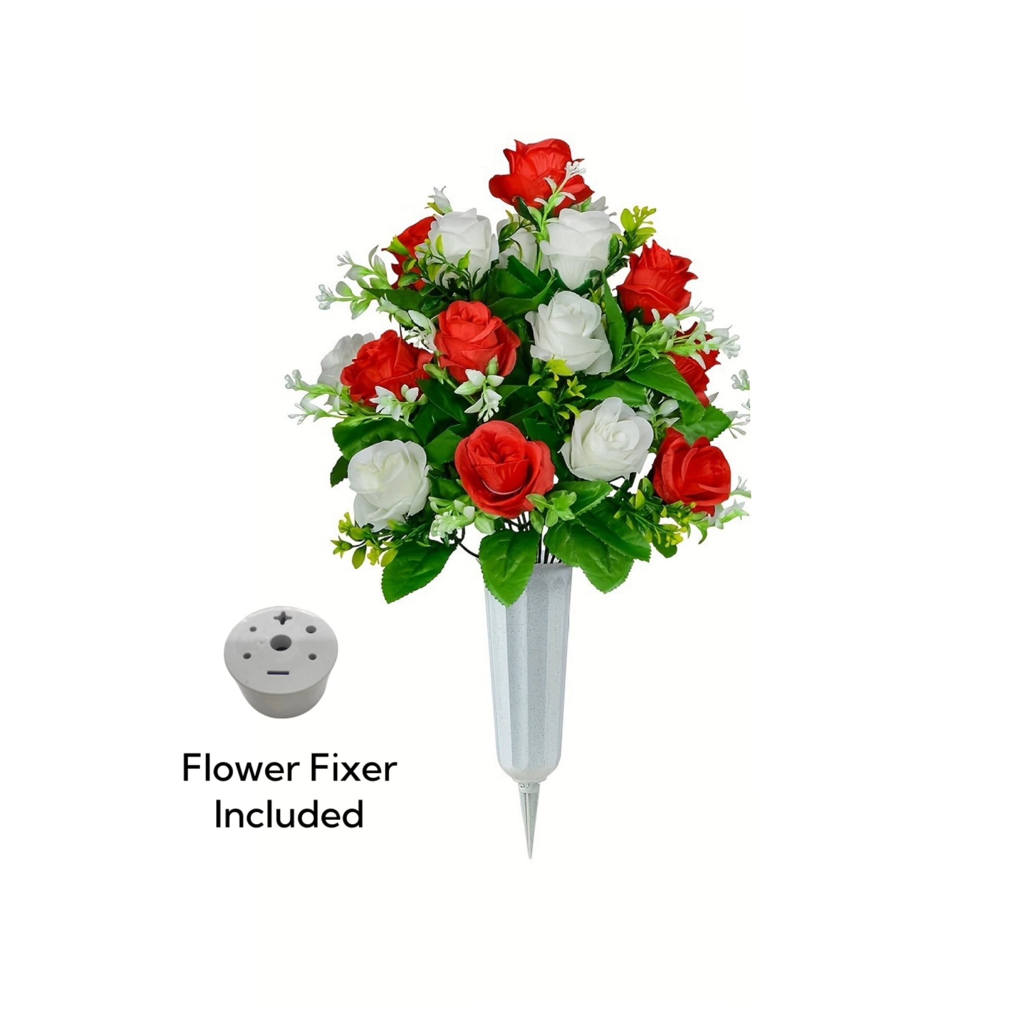 1pc Cemetery Memorial Artificial Rose Bouquet with Vase, Fake Floral ...