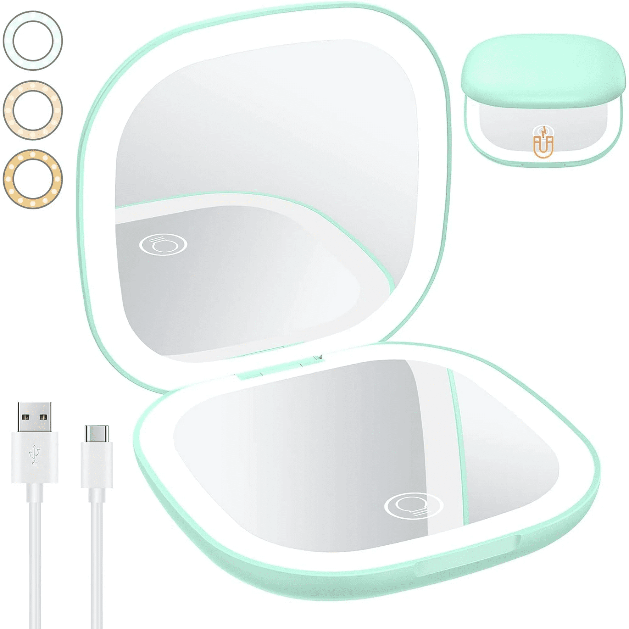 Yoovee Rechargeable Compact Makeup Mirror with Lights and Magnification ...
