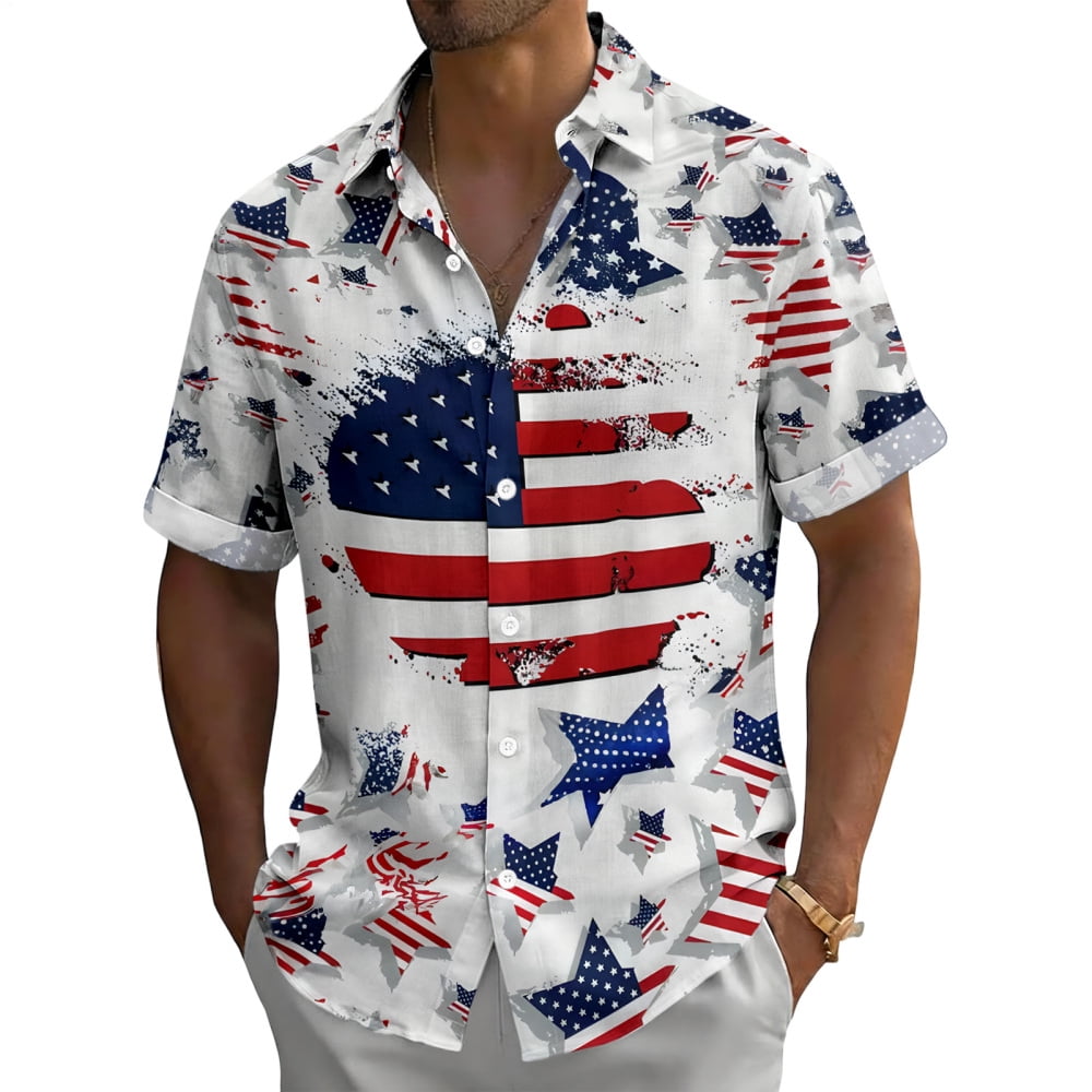 Yopmin Patriotic Button Down Shirts for Men 250 Years Flag Lapel Short ...