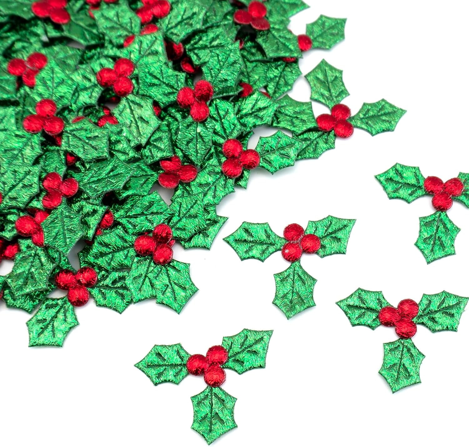 Yoqb 100pcs Mini Triple Leaf Holly Berries, Christmas Simulation Holly ...