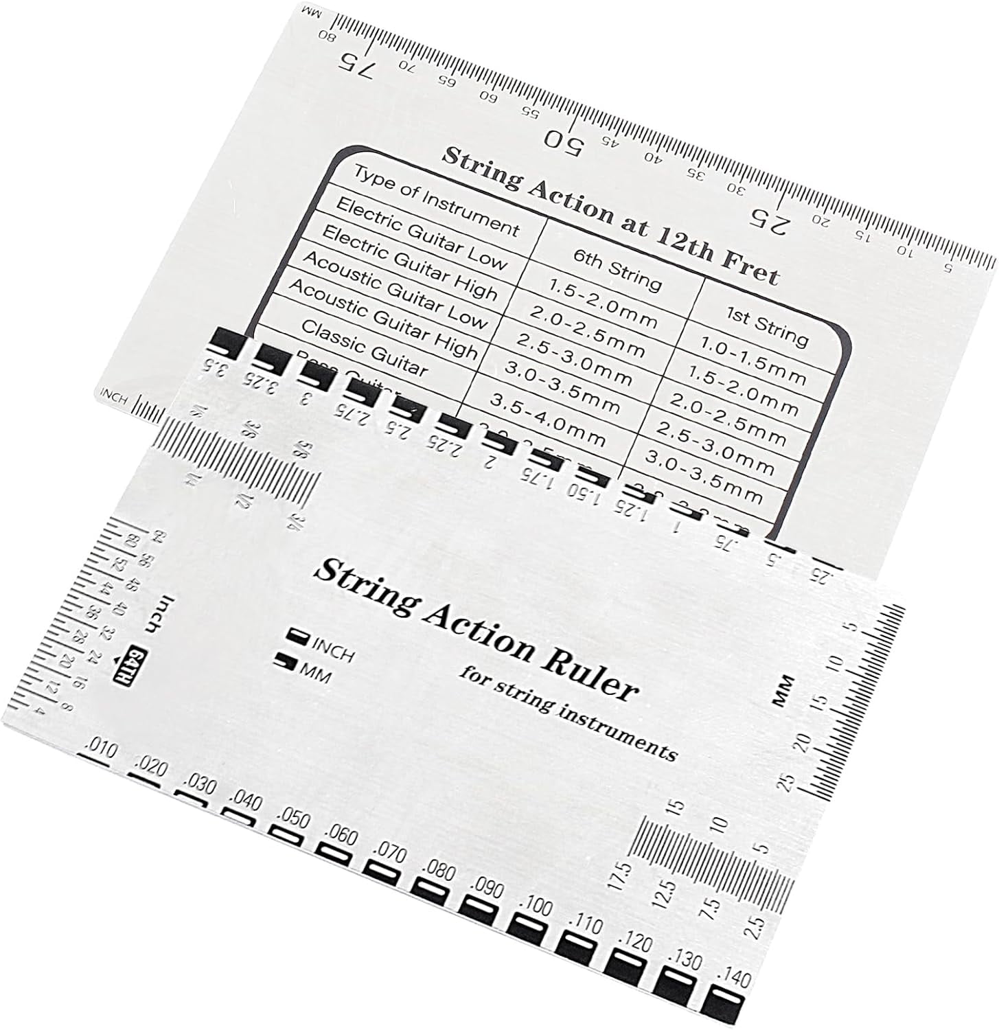 Yoqb 2 Pcs Guitar String Action Gauge Ruler, Metal Guitar String Height ...