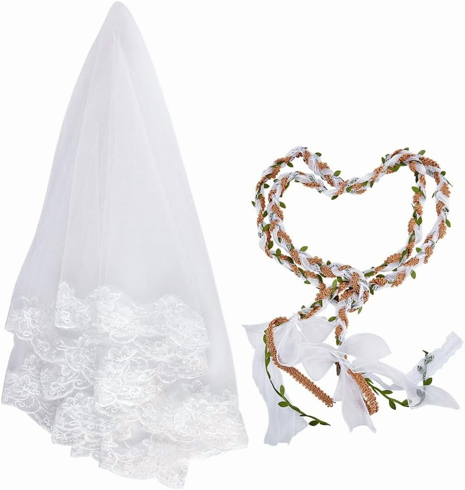 Yoqb 2 Pcs Wedding Lasso Rope with Bridal Veils Wedding Cord with Green ...