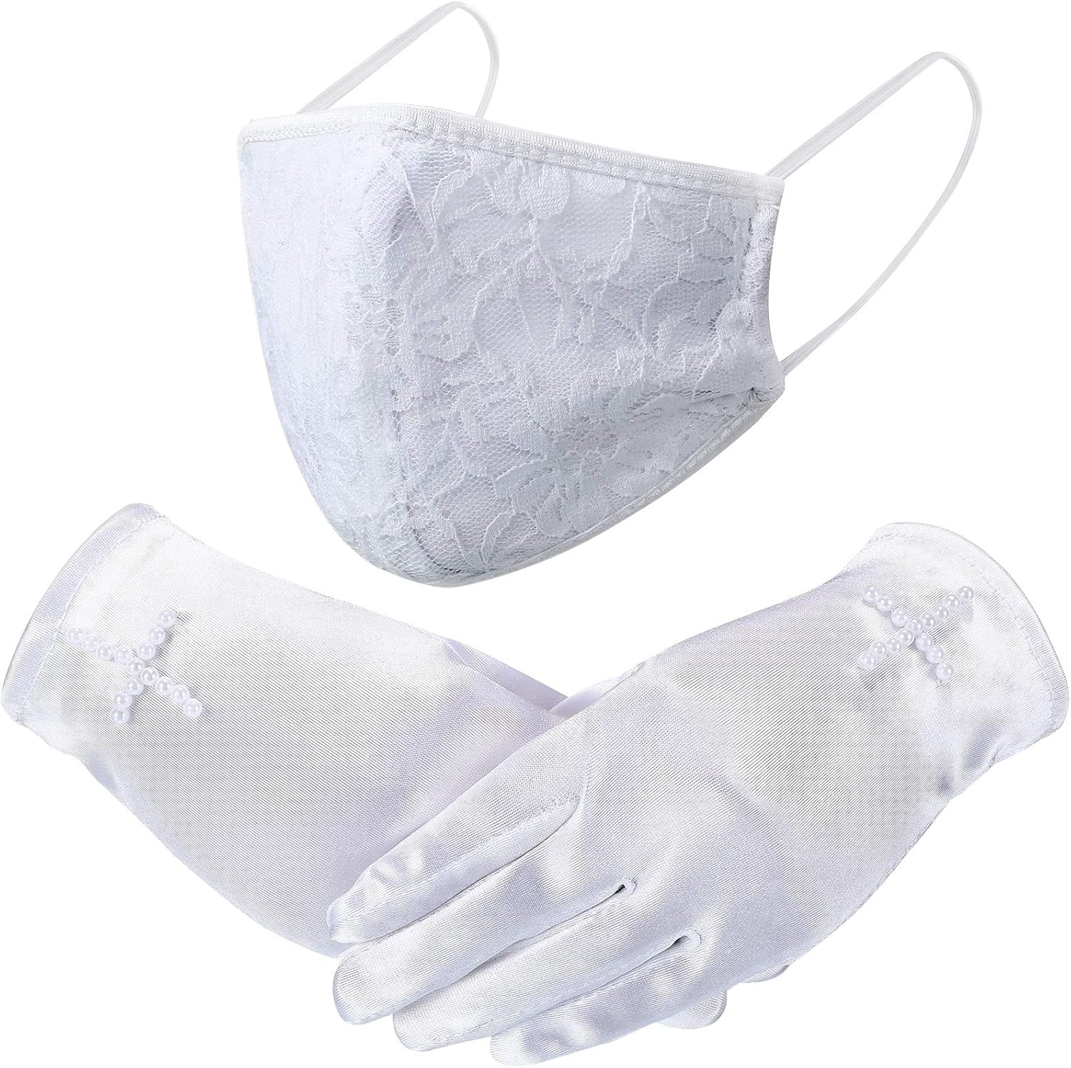 Yoqb 2 Pieces Girls Communion Gloves White Satin Gloves Opera Mittens ...