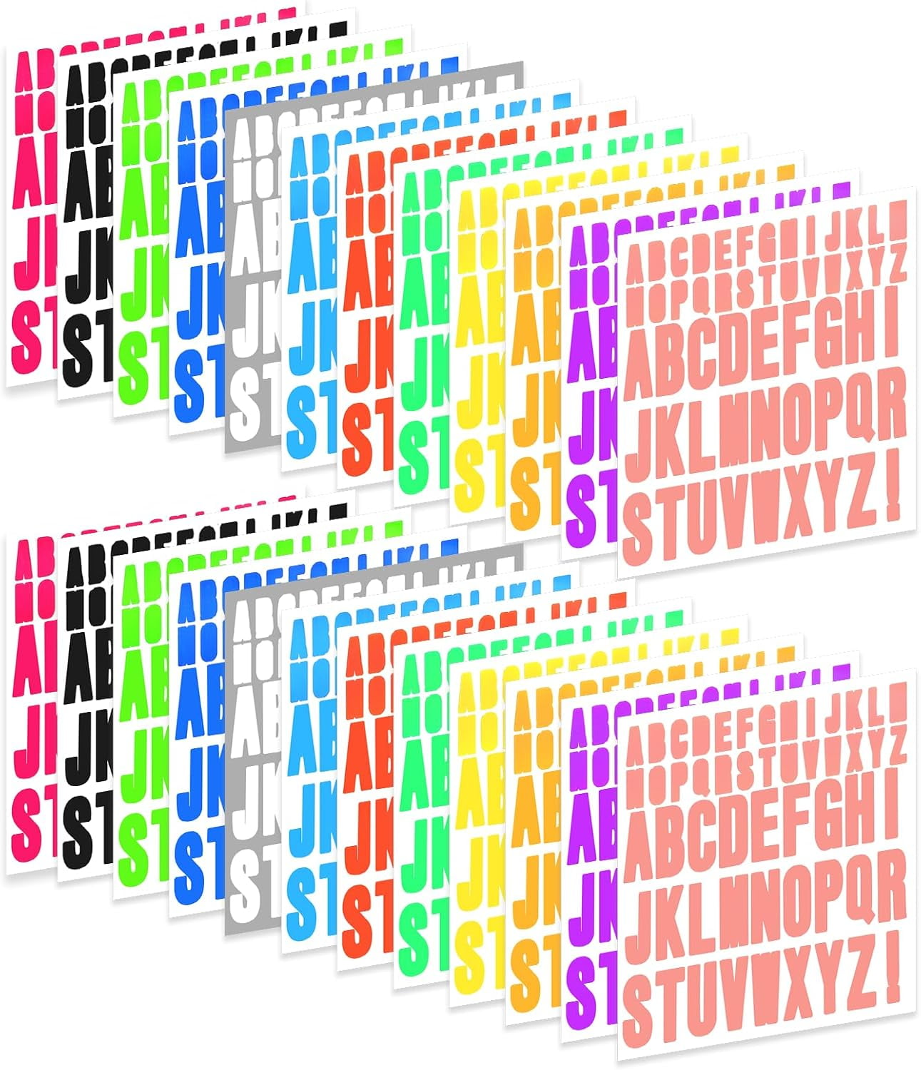 Yoqb 24 Sheets Letter Stickers 2 Inch 1 Inch Vinyl Letter 12 Colors ...