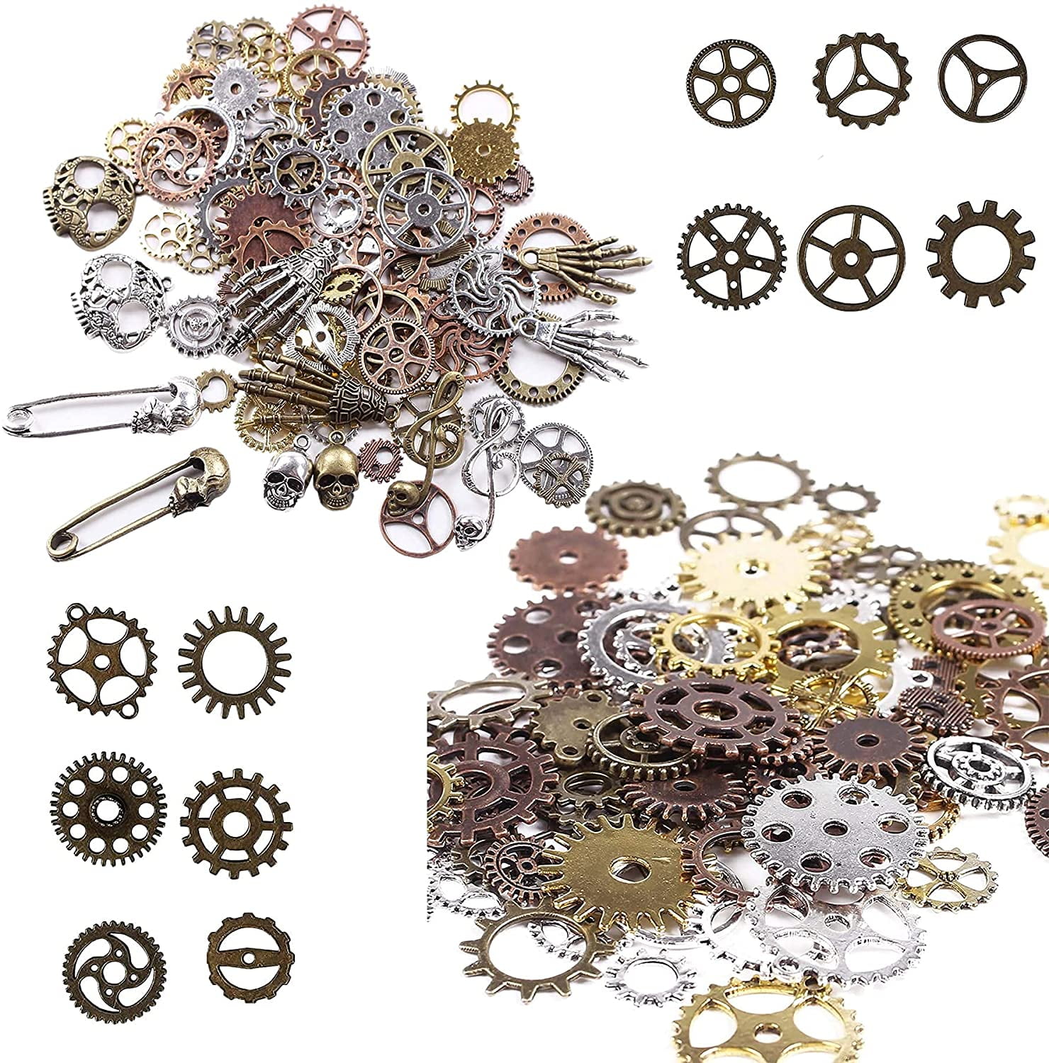 Yoqb 240 Gram DIY Assorted Color Antique Metal Steampunk Watch Gear Cog ...