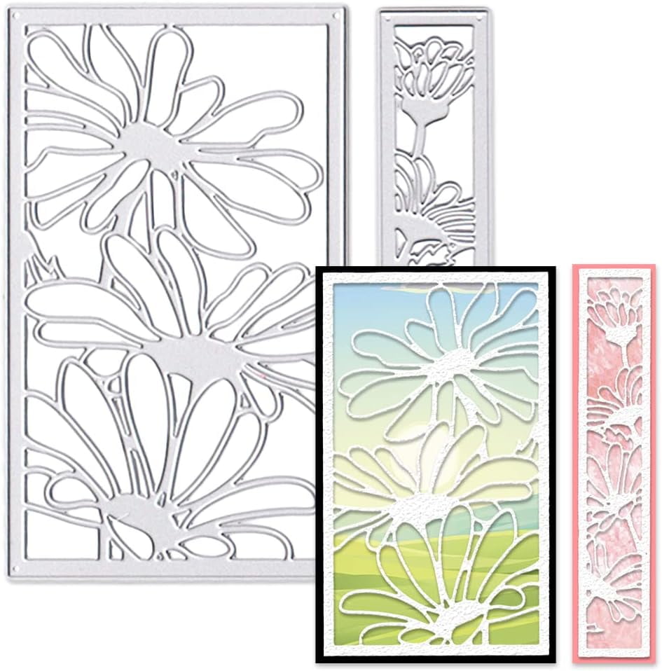 Yoqb 2pcs Daisy Background Cutting Dies Flowers Frame Background Die ...