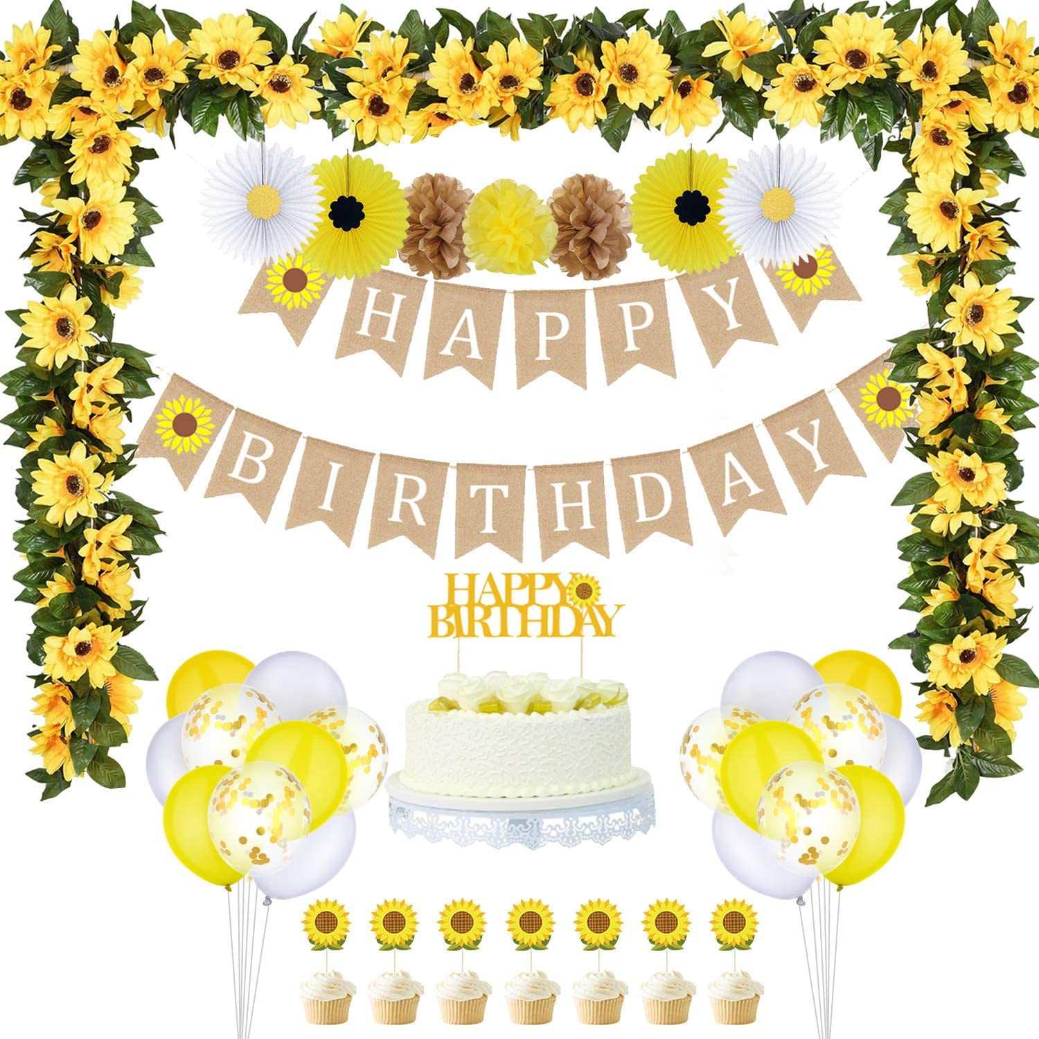 Yoqb 33 Pieces Sunflower Party Supplies, Sunflower Happy Birthday ...