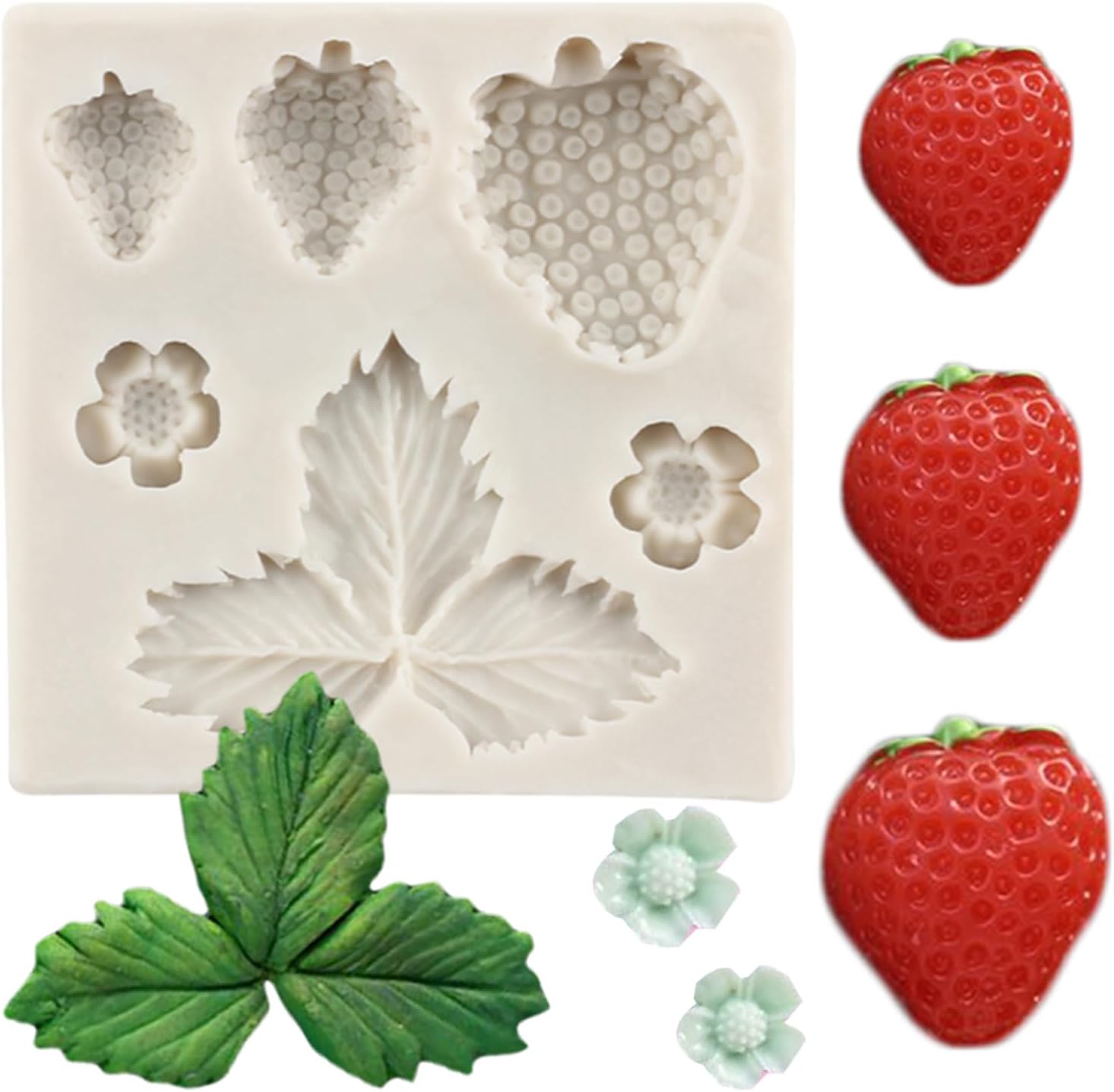 Yoqb 3D Strawberry and Flowers Silicone Molds Strawberry Fondant Mold ...