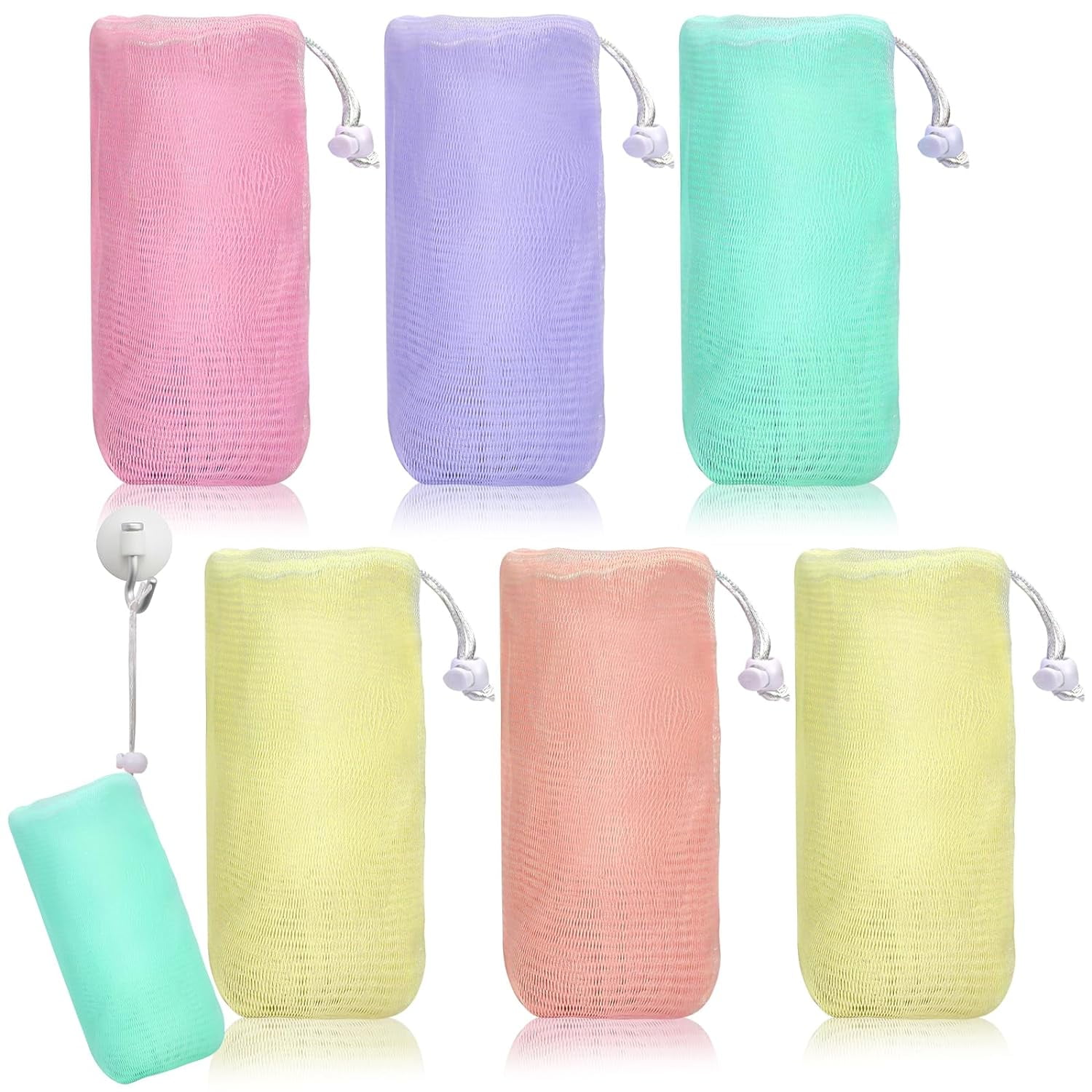 Yoqb 6 PCS Exfoliating Mesh Soap Pouch Bubble Foam Net Soap Bag for ...