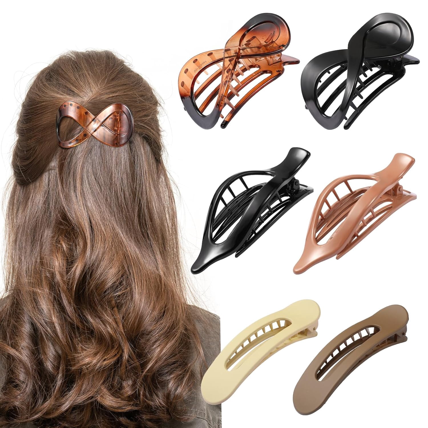 Yoqb 6 Pack Curved Alligator Hair Clips - Flat Claw Clips for Thick or ...