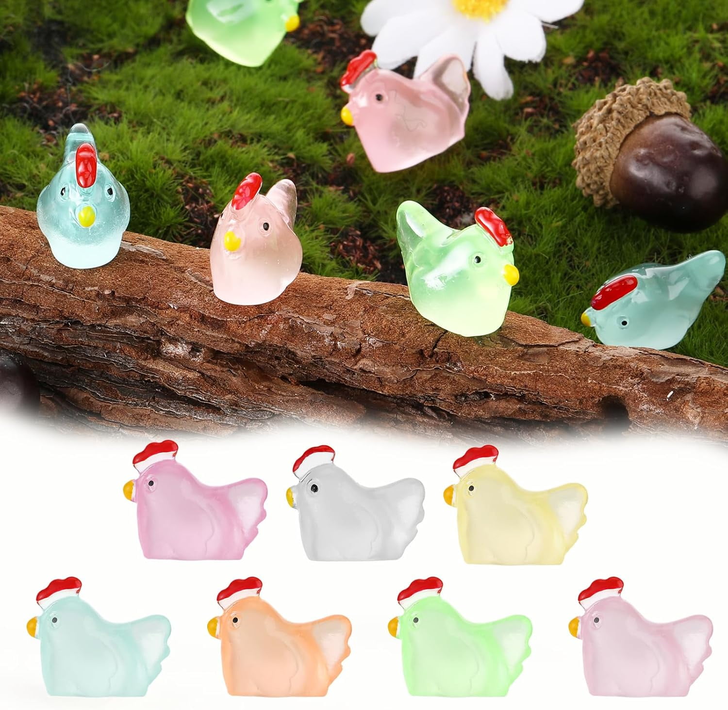 Yoqb 63PCS Luminous Mini Chicken Figurines Resin Miniature Animals 7 ...
