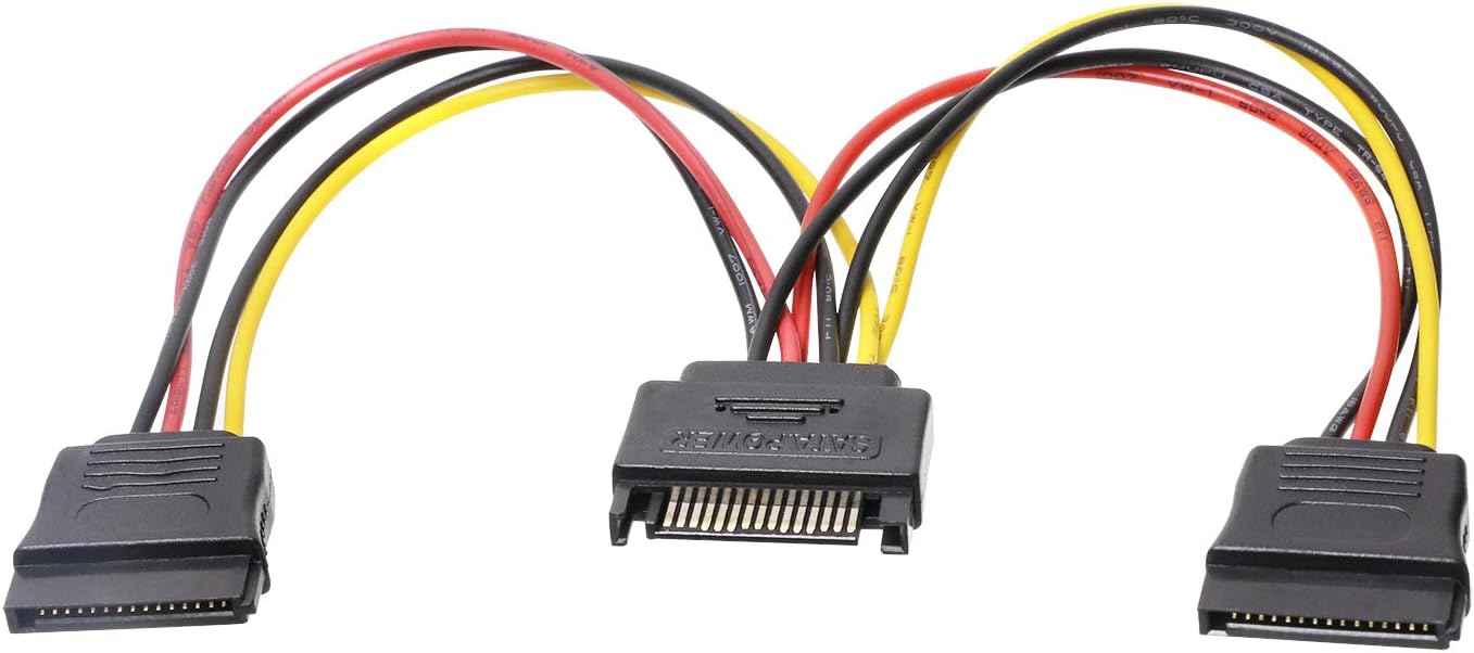 Yoqb 7.87 Inch Length SATA Power Cable 15-Pin Male to 2 x 15-Pin Female ...