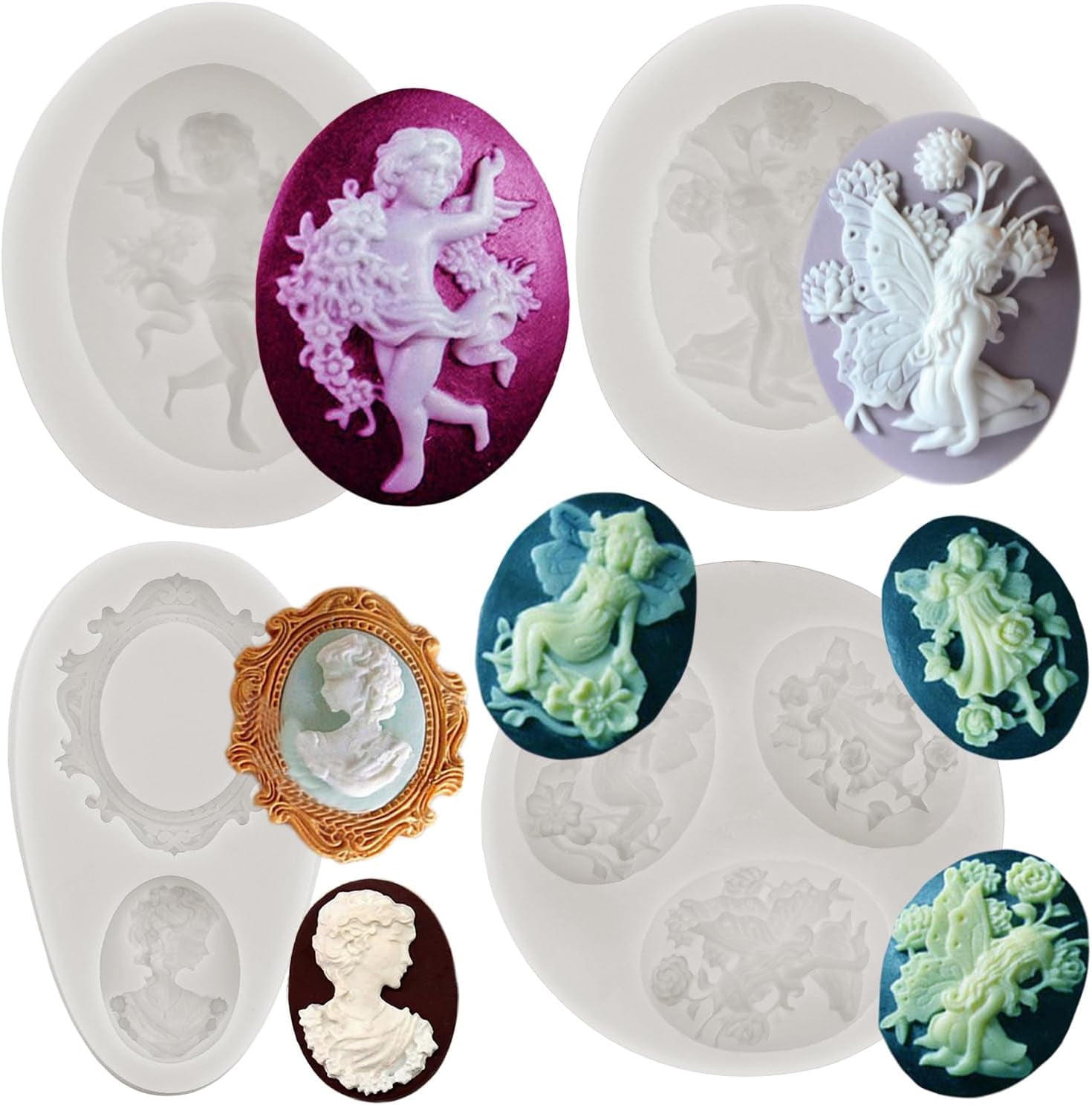 Yoqb Cameo Picture Frame Silicone Molds Angel Fairy Fondant Mold Lady ...