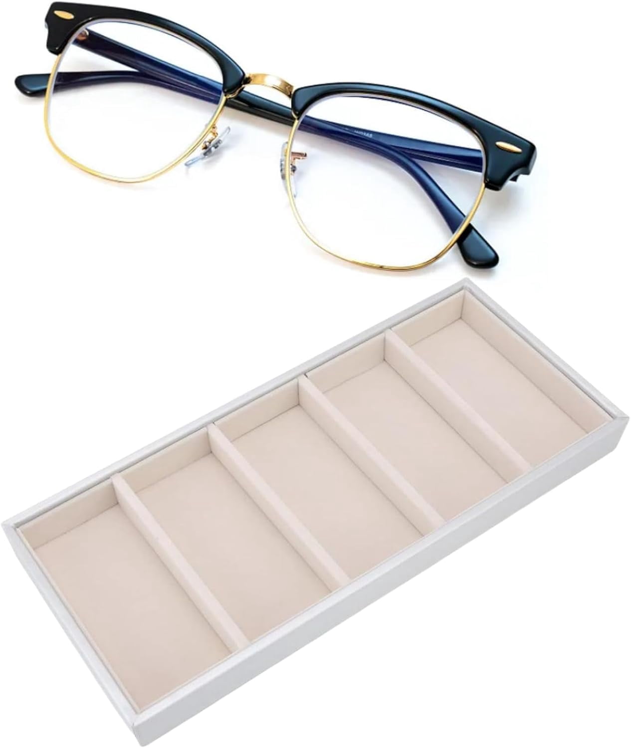 Yoqb Glasses Display Tray, 5 Grid Design Velvet Glasses Box Tray ...
