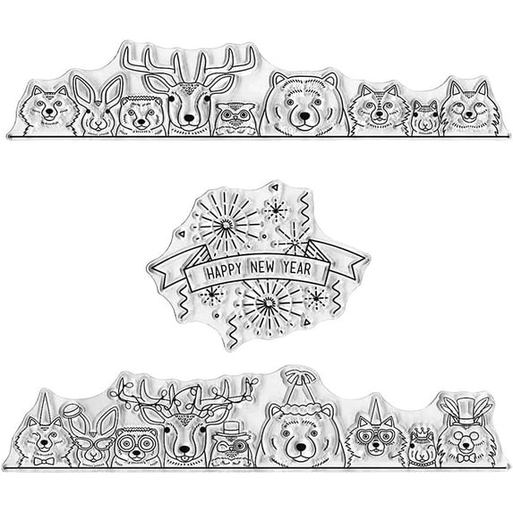Yoqb Happy New Year Cute Animal Patterns Clear Stamps for Card Making ...