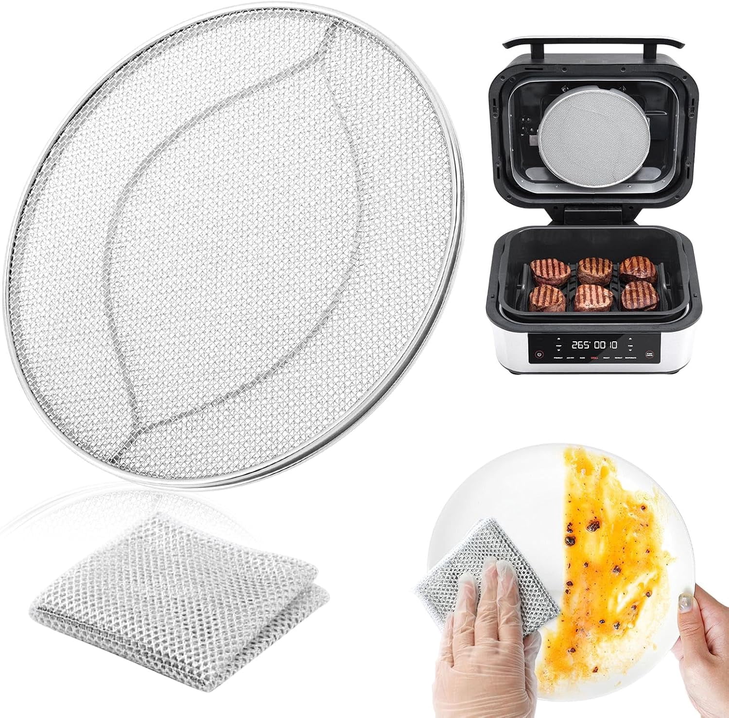 Yoqb Kitchen Splatter Shield with Wire Dishwashing Rag,Stainless Steel ...