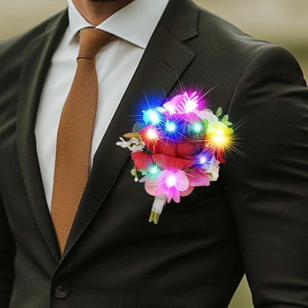 Yoqb Light Up White Wedding Boutonniere Groom Rose Flower Suits ...