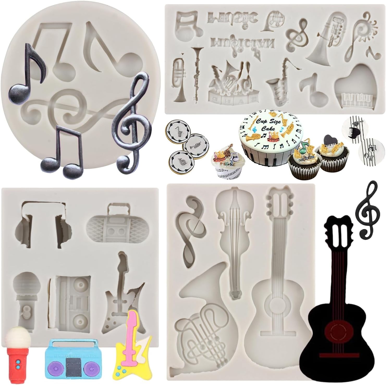 Yoqb Music Note Fondant Mold Musical Instruments Silicone Mold Boombox ...