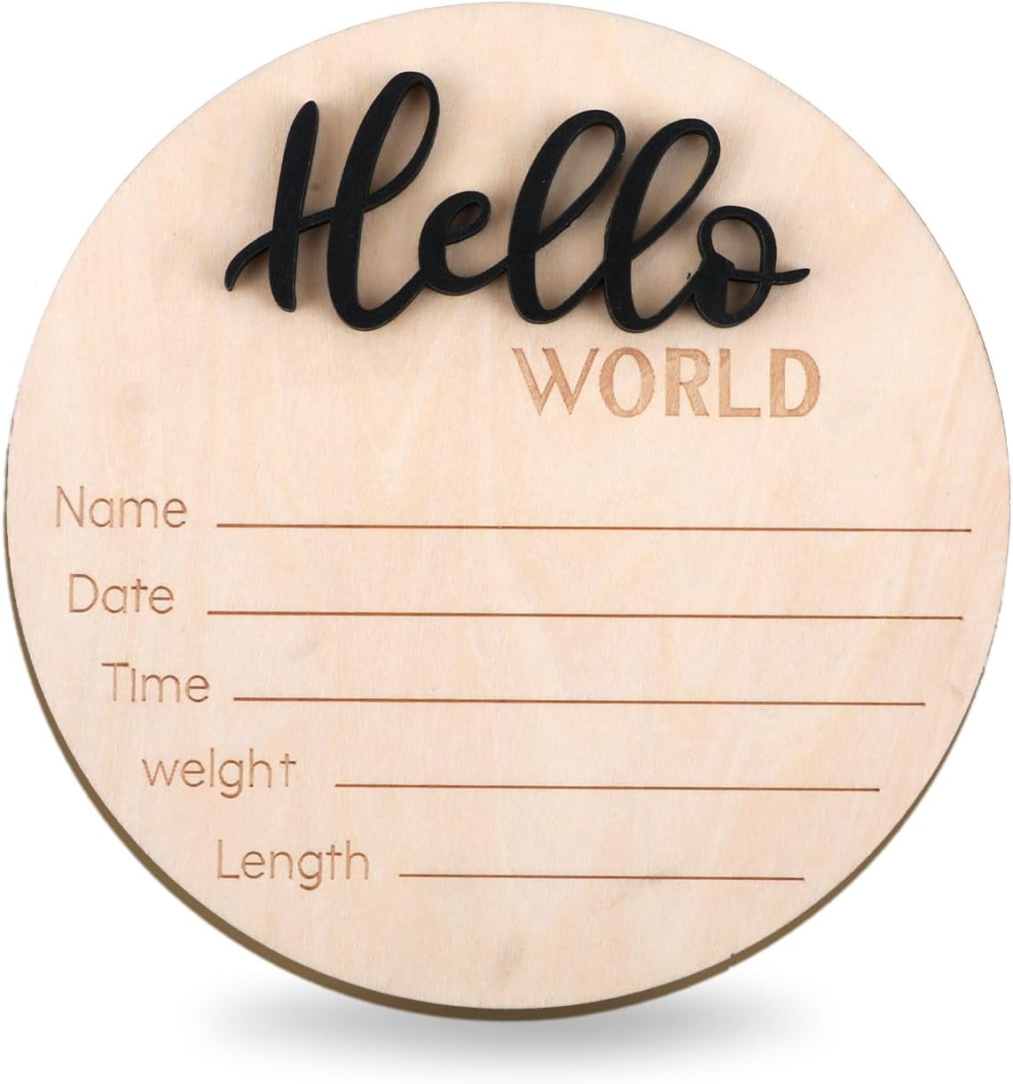 Yoqb Newborn Announcement Sign, 5.9 Inch Wooden Round ‘Hello World ...