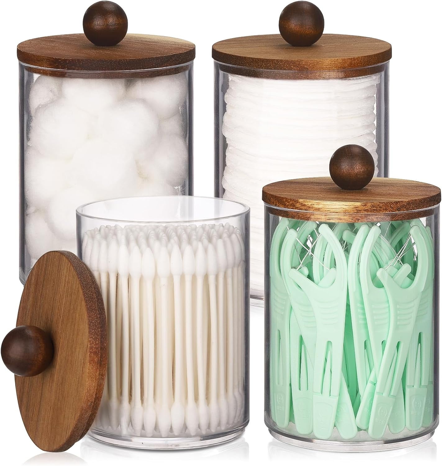 Yoqb Qtip Holder with Wood Lids, 10oz Plastic Apothecary Jars for ...