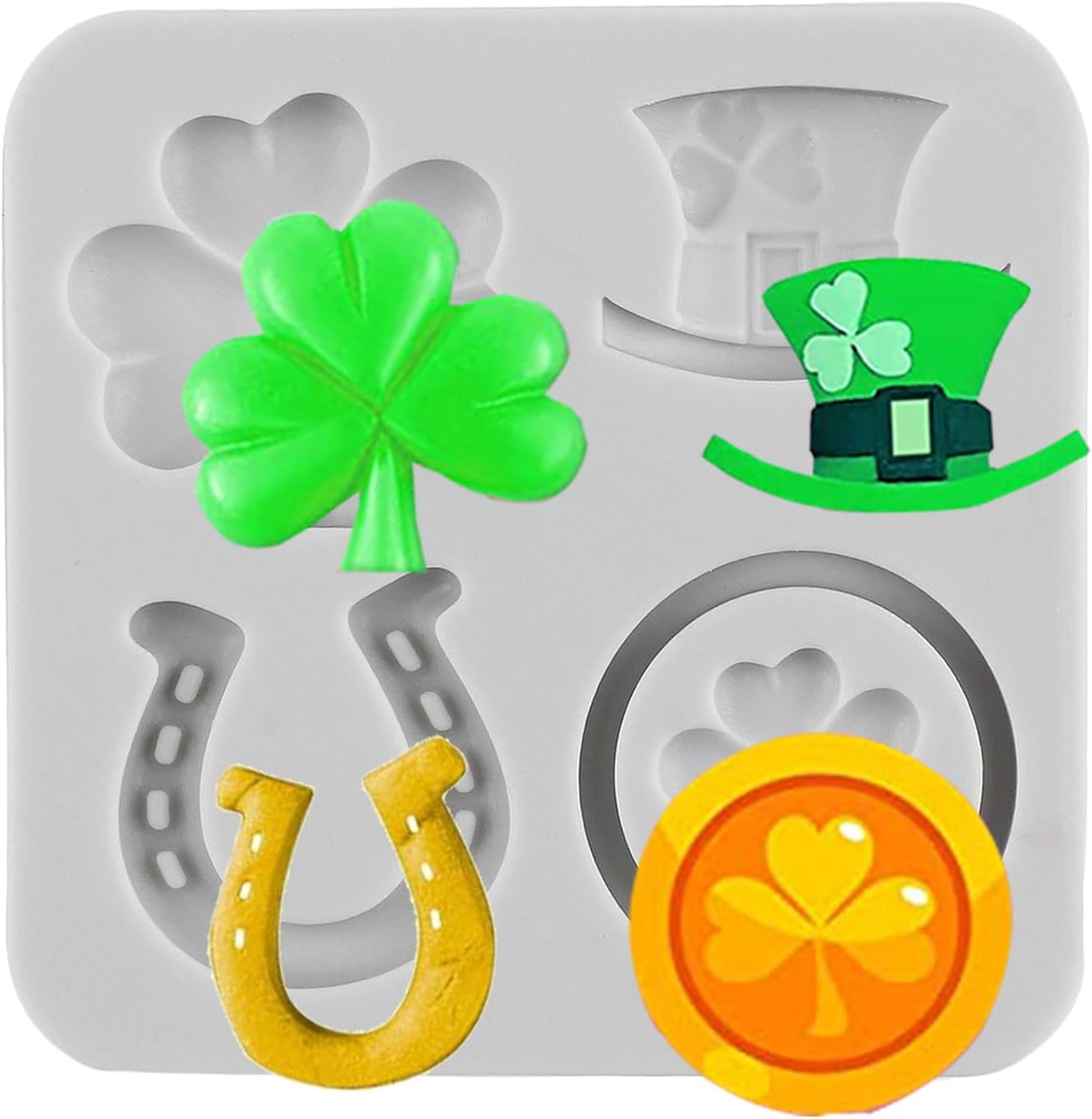 Yoqb Shamrock Fondant Molds Horseshoe Irish Hat Silicone Mold For Cake ...