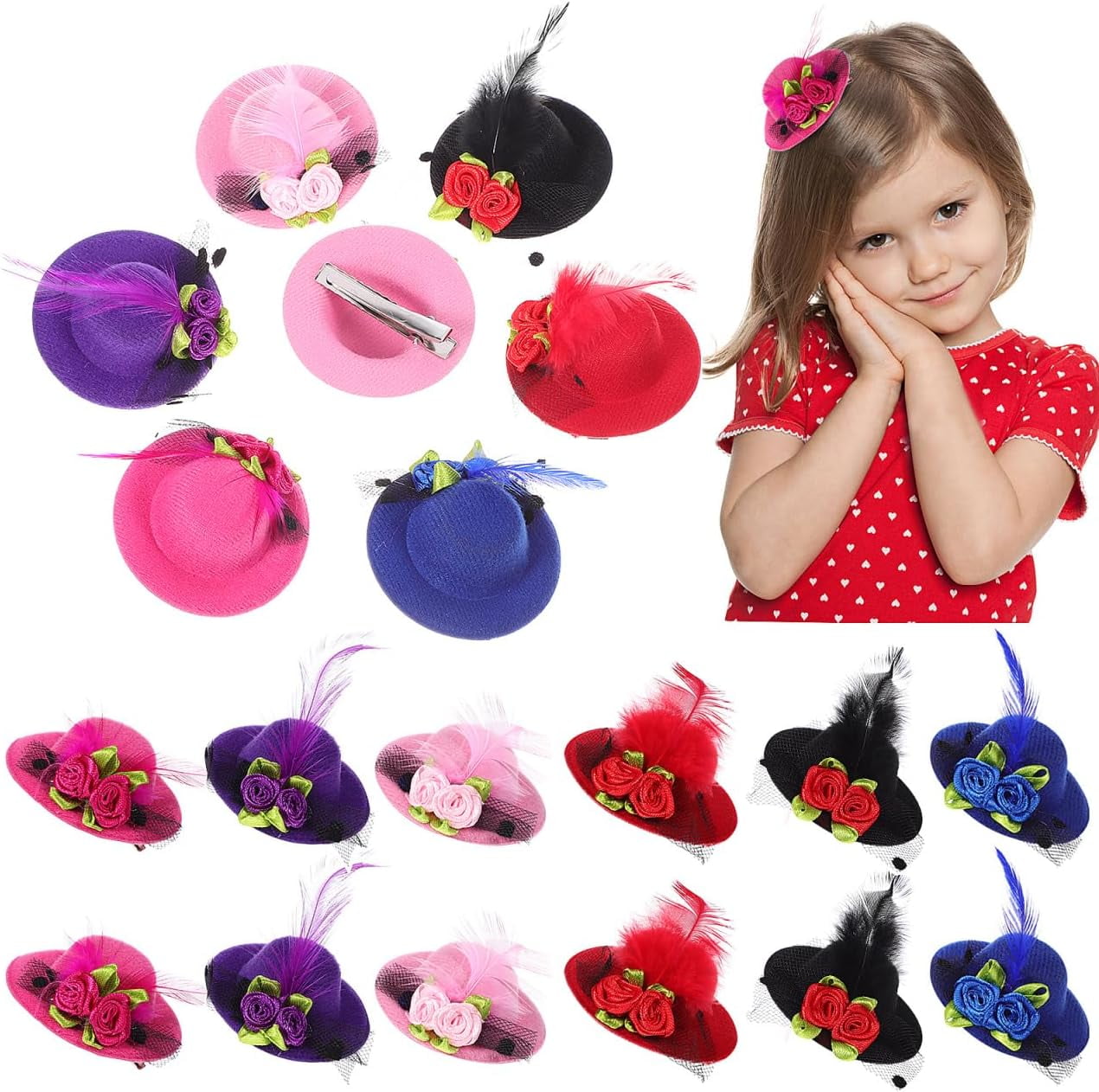 Yoqb Small Hats Hair Clip 24 Pack Mini Fascinator Hats for Women for ...