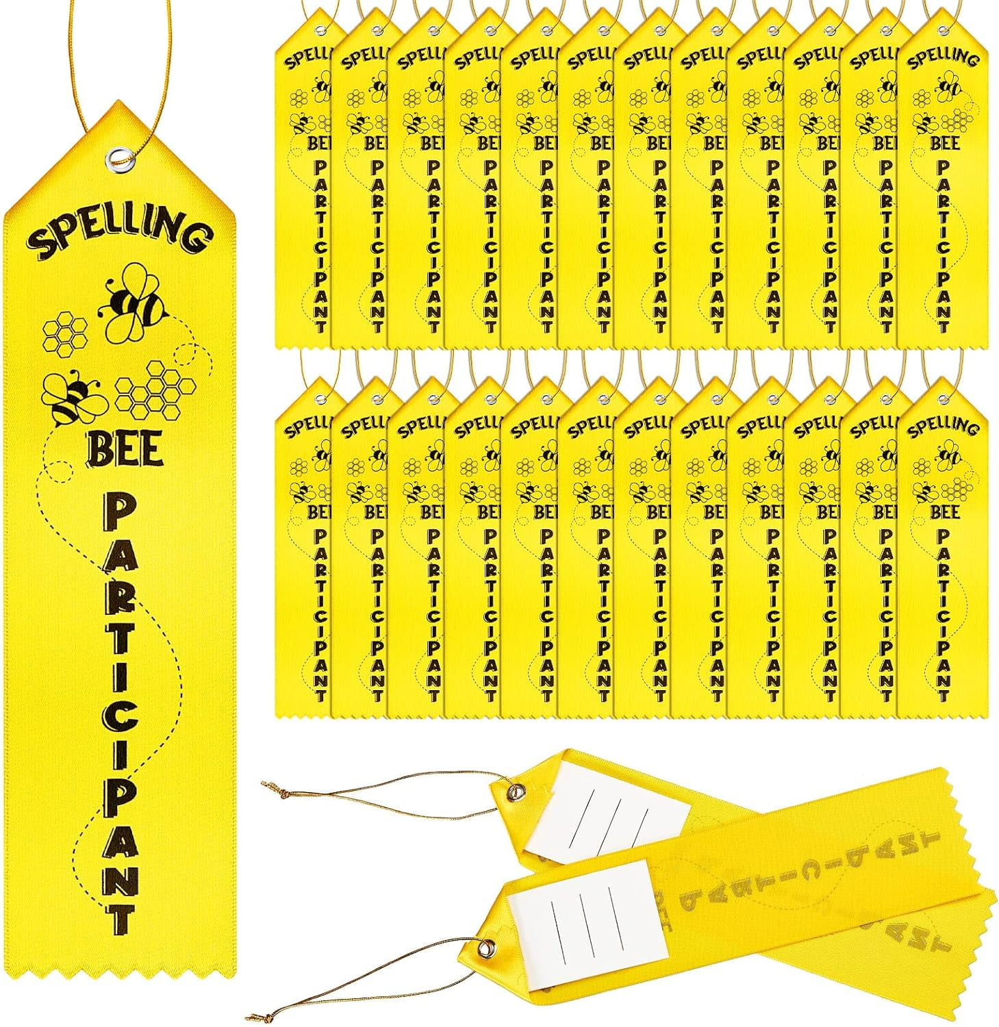 Yoqb Spelling Bee Participant Award Ribbons with Card and String Yellow ...