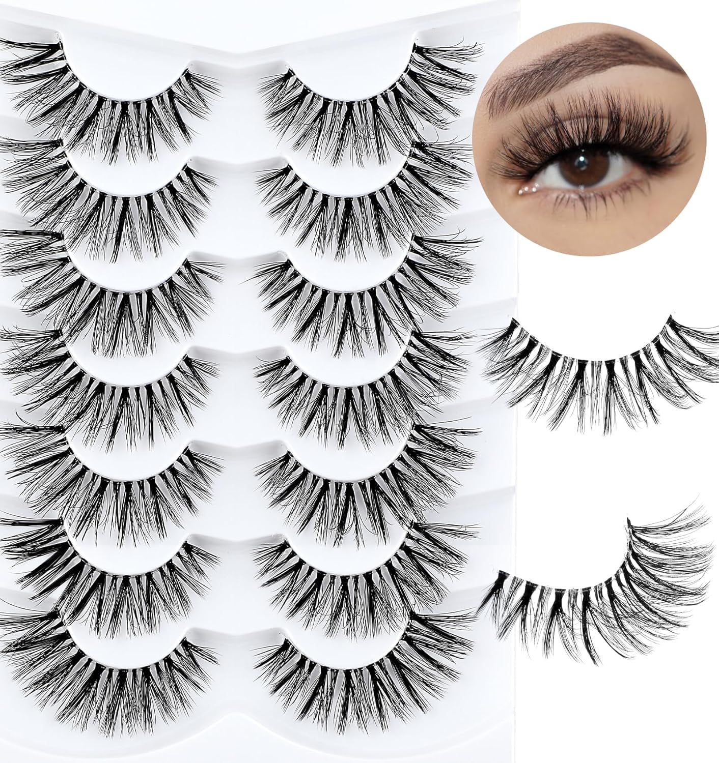 Yoqb Strip Lashes That Look like Extensions, 7 Pair D-Curl Strip Lashes ...