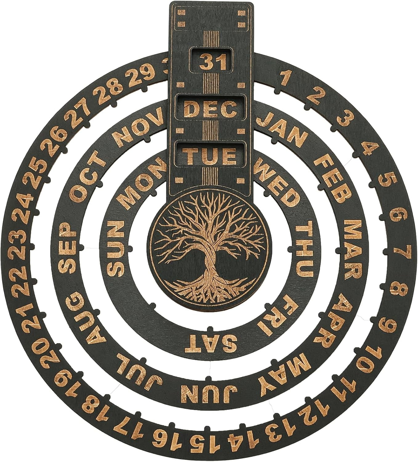 Yoqb Wooden Rotating Circular Perpetual Calendar, Circular Wall ...