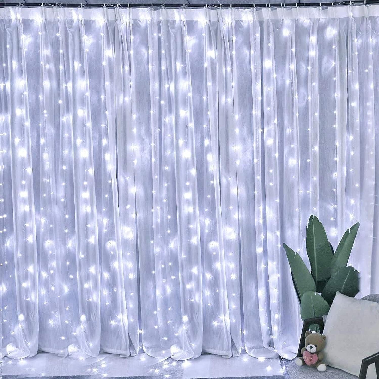 Yorbay Fairy Curtain String Lights, 9.8x9.8 ft with 300 LEDs, Remote ...
