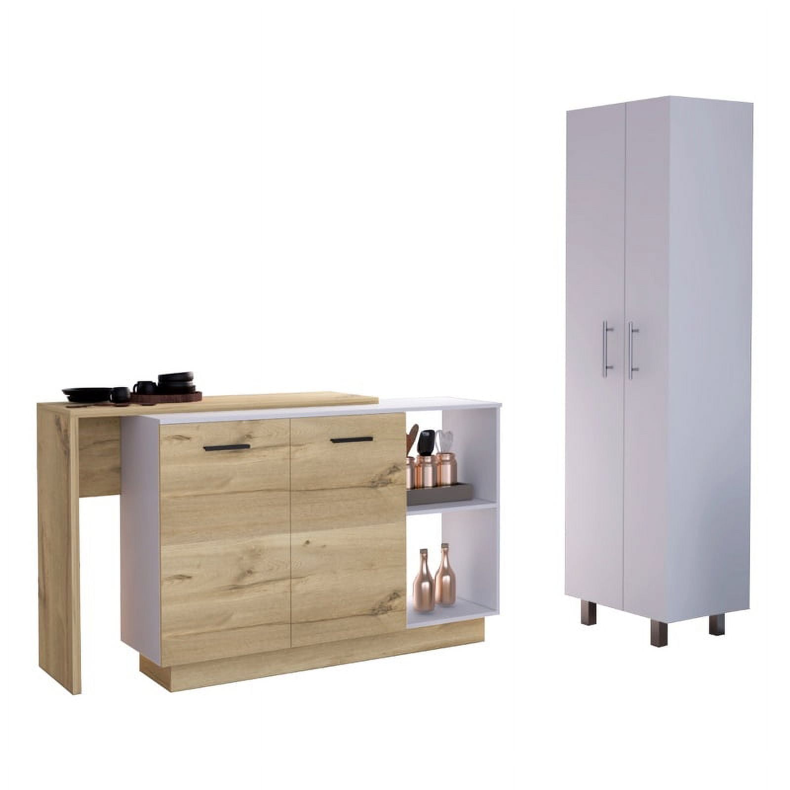 York 2 Piece Kitchen Set, Kitchen Island and Pantry with 2 Open-Side ...