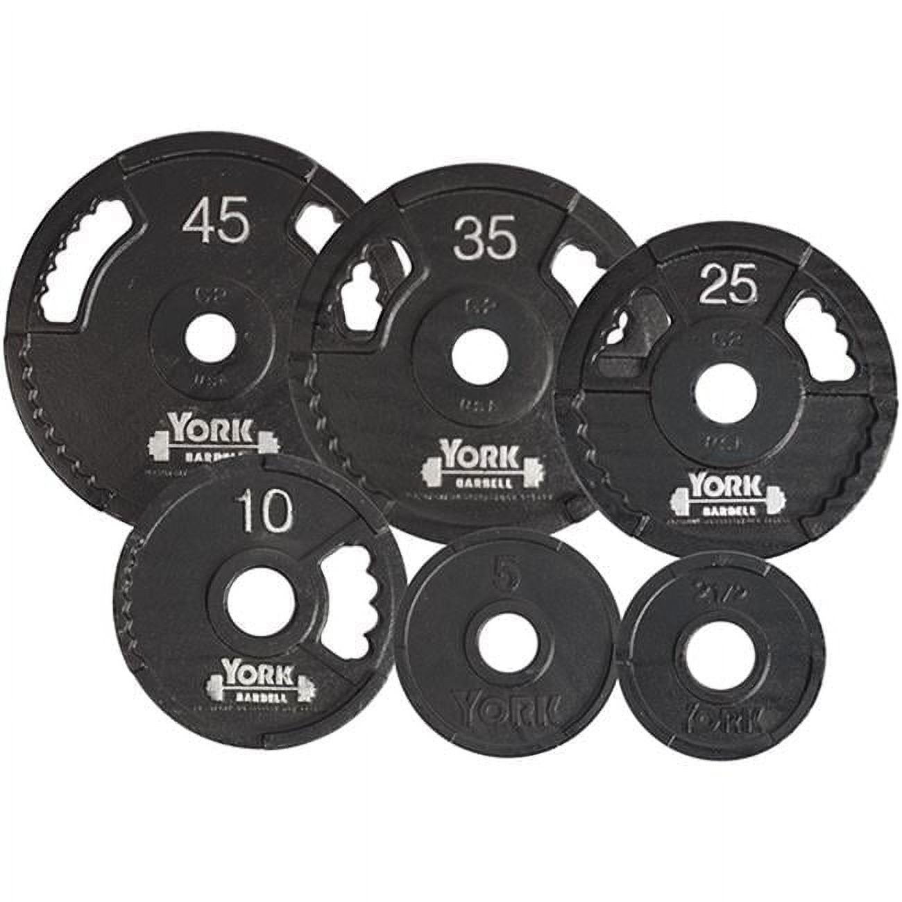 York Barbell 7422 G2 Olympic Dual Grip Thin Line Cast Iron Plate, Black ...