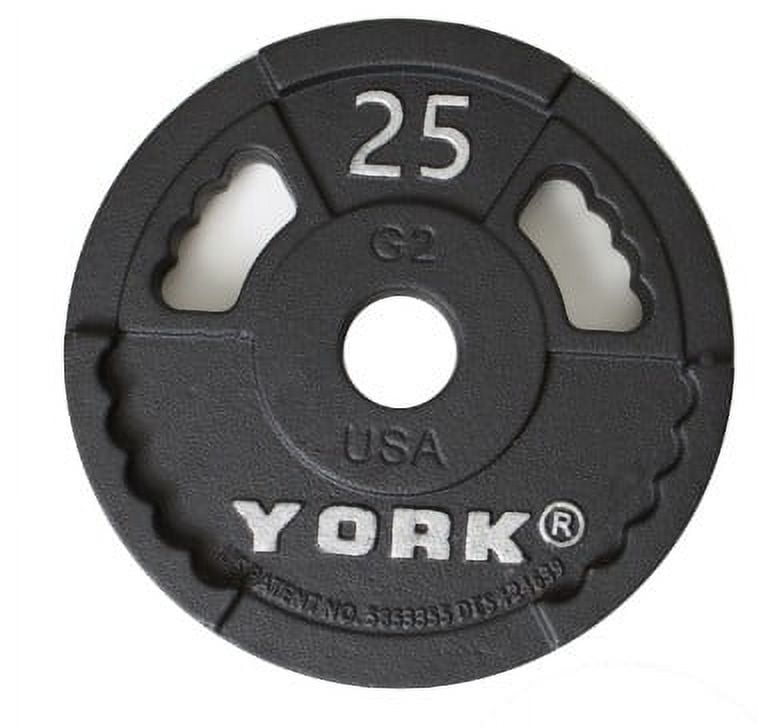 York Barbell G2 Olympic Dual Grip Thin Line Cast Iron Weight Plate ...