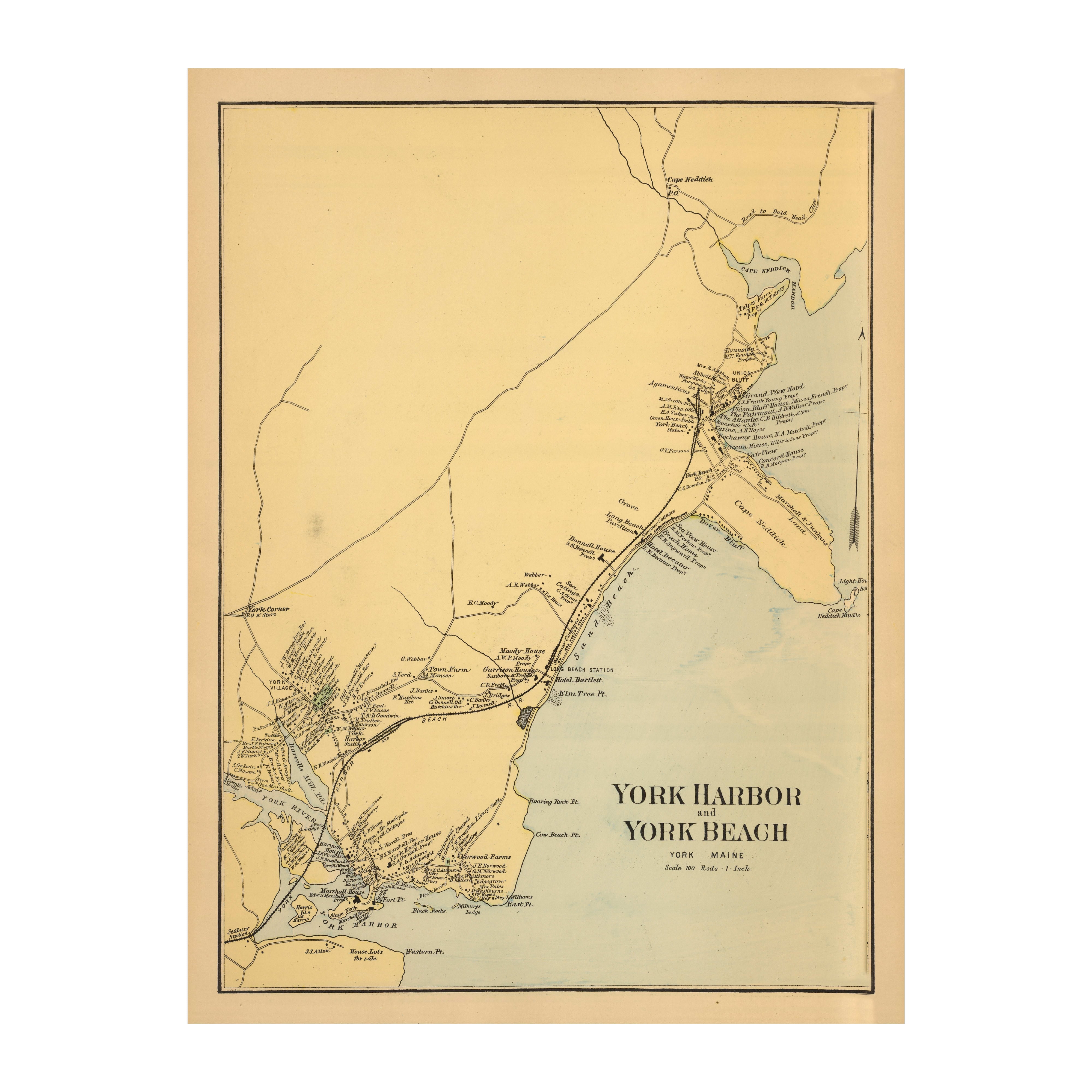 York Beach Art, 1894 Vintage Map of York Beach Maine, ME History Wall ...