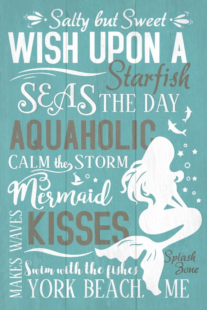 York Beach, Maine, Mermaid Typography (12x18 Wall Art Poster, Room ...