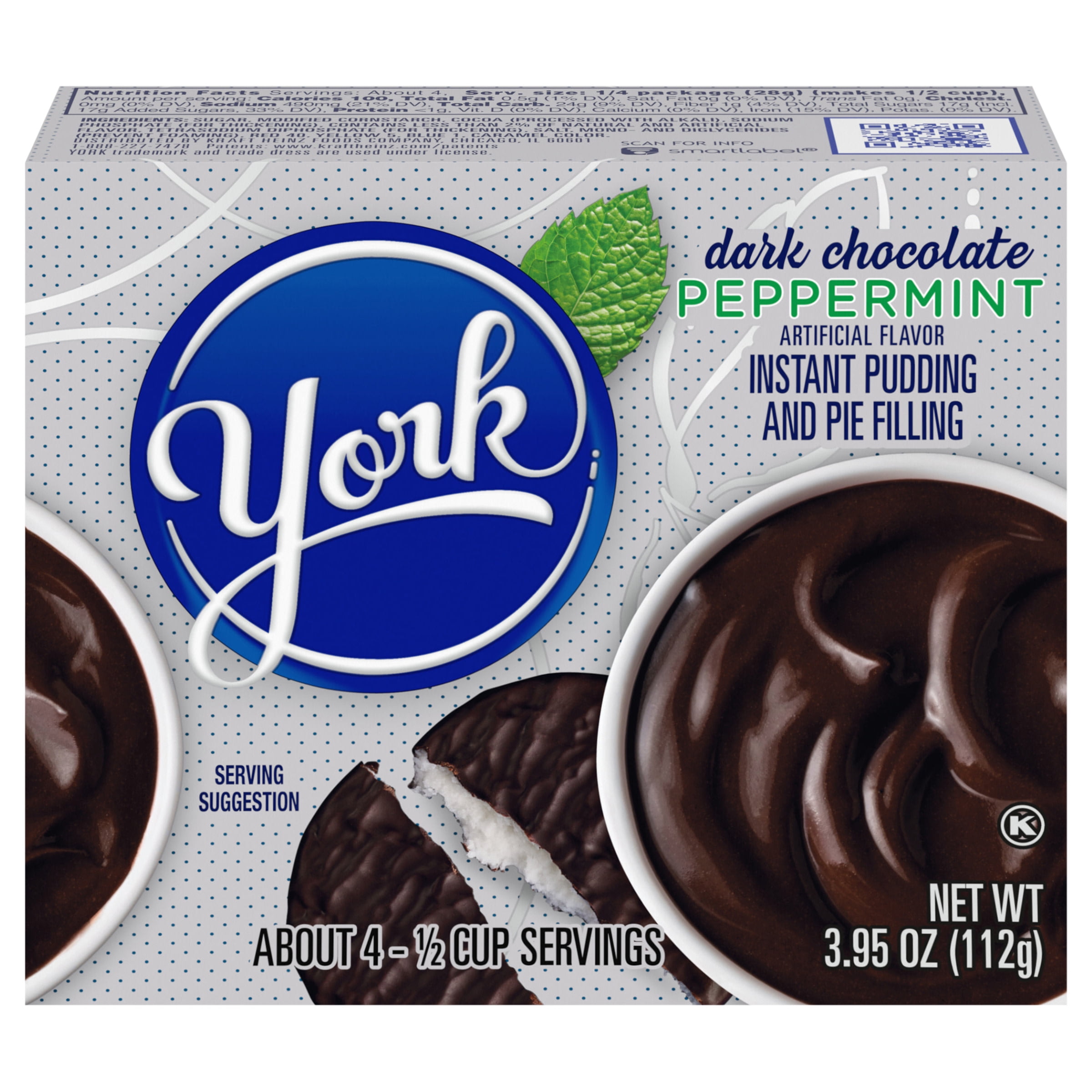 York Dark Chocolate Peppermint Instant Pudding & Pie Filling Mix, 3.95 ...