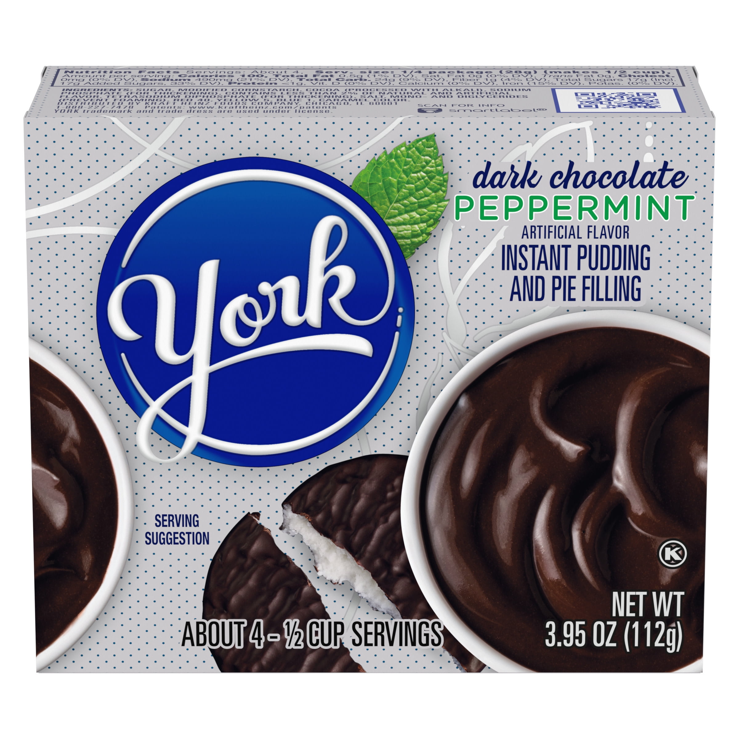 York Dark Chocolate Peppermint Instant Pudding & Pie Filling Mix, 3.95 ...