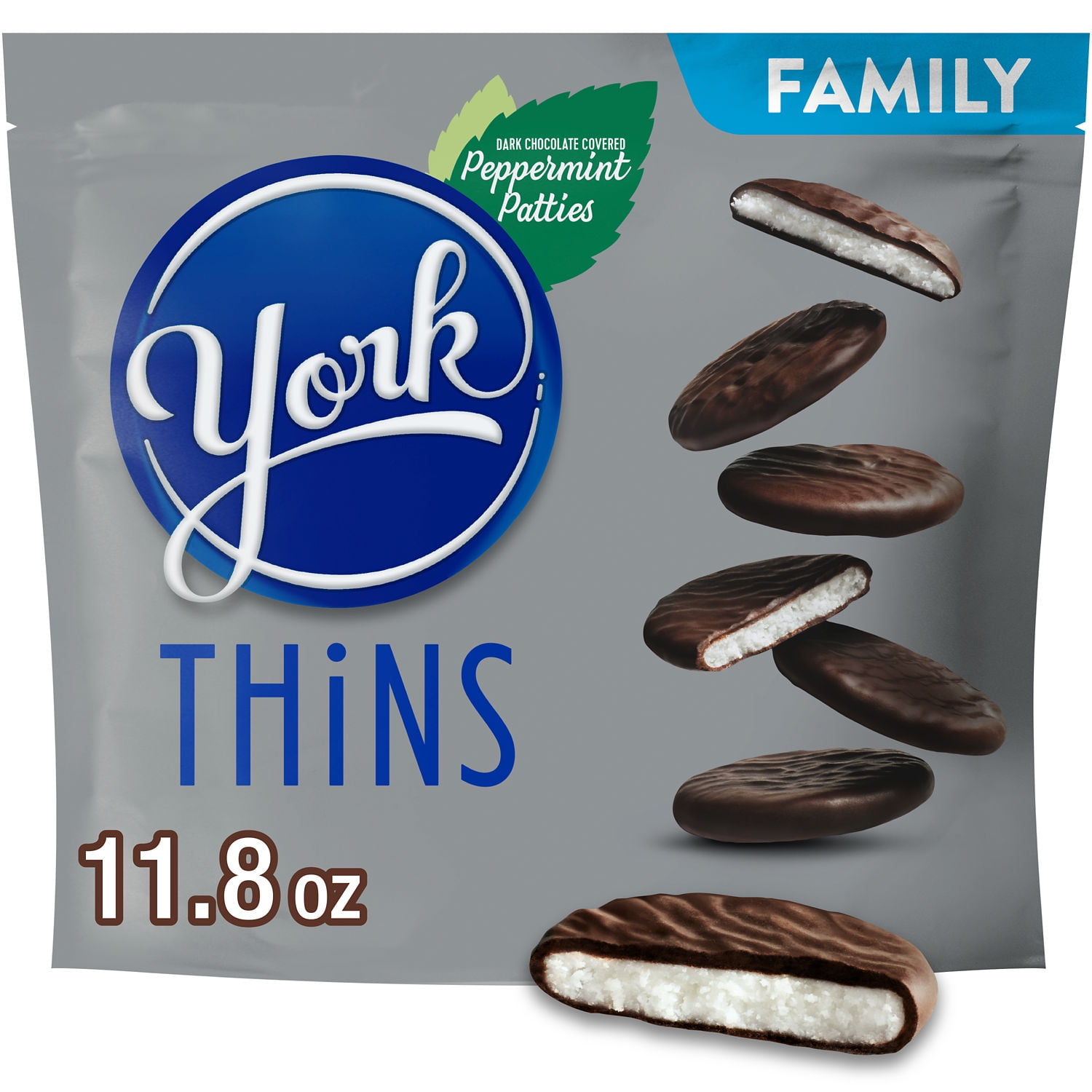 York Thins Dark Chocolate Peppermint Patties, Gluten Free, Family Pack, 11.8 oz, Ideal for ...