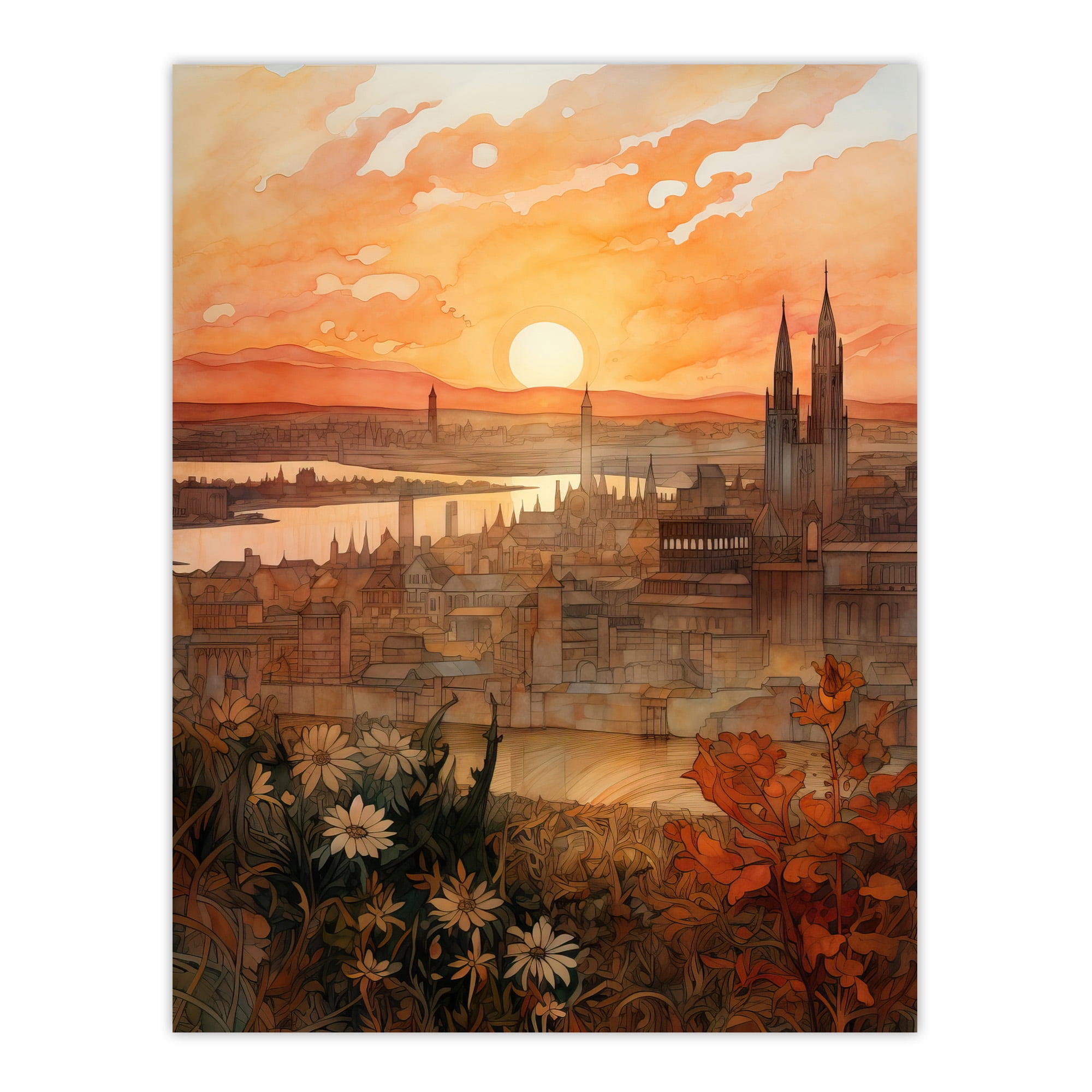 York Yorkshire Sunset Cityscape View Artwork Painting Unframed Wall Art ...