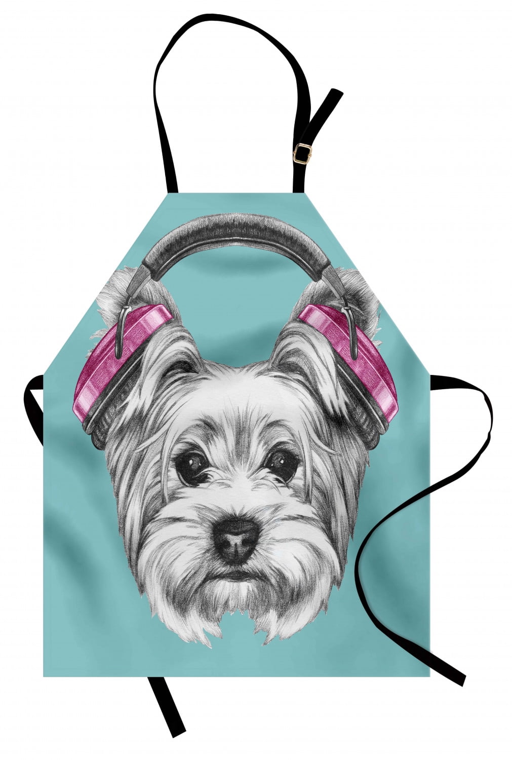 Yorkie Apron Dog with Headphones Music Listening Yorkshire Terrier Hand ...