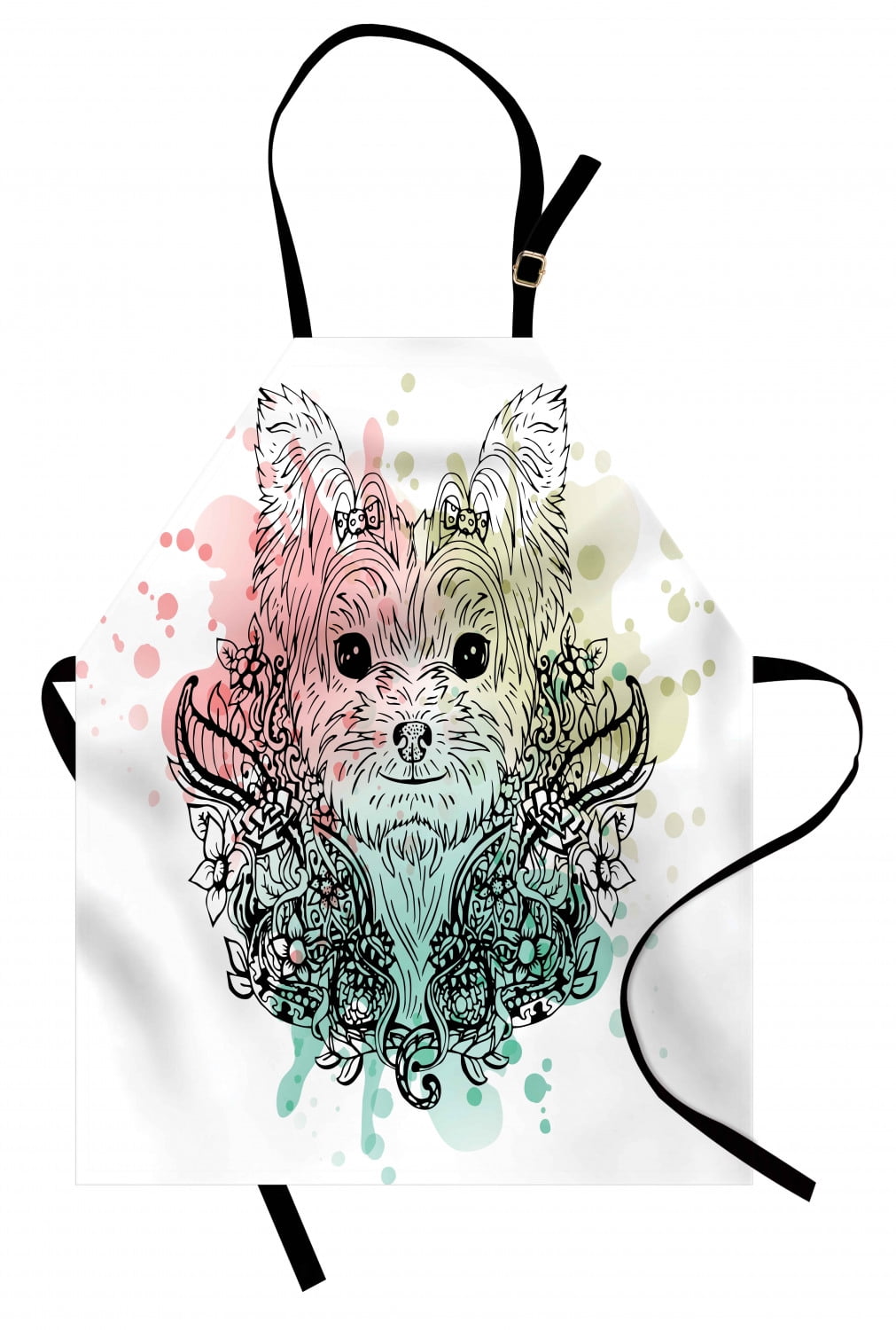 Yorkie Apron Sketch of a Cute Yorkshire Terrier on a Bed of Flowers ...