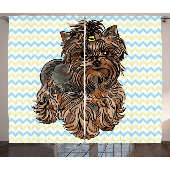 Ambesonne Yorkie Curtains 2 Panel Set, Hair Buckle on Chevron, 108" x ...